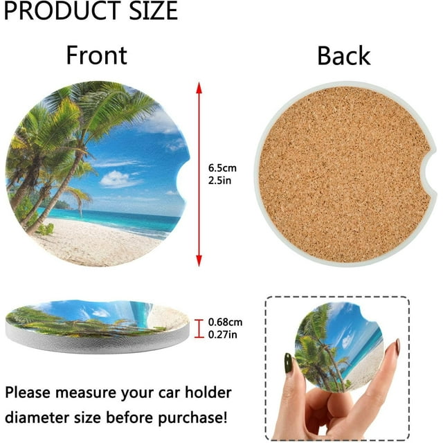 FREEAMG Summer Beach Car Coasters 2 PCS Drinks Absorbent Ceramic Stone ...