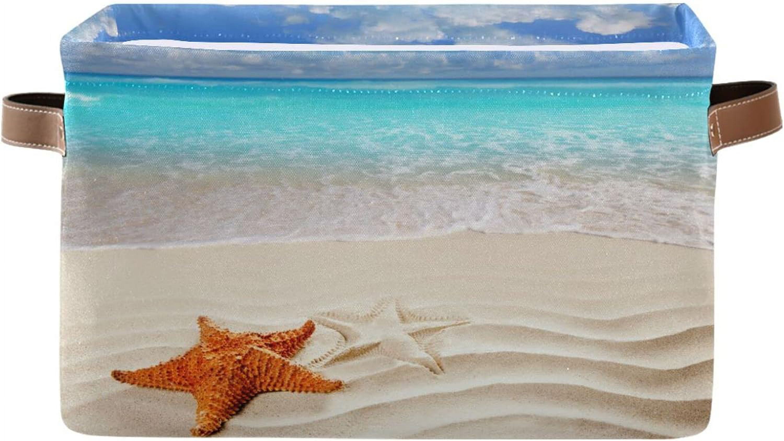 FREEAMG Summer Beach Starfish Storage Basket with Handles Collapsible ...