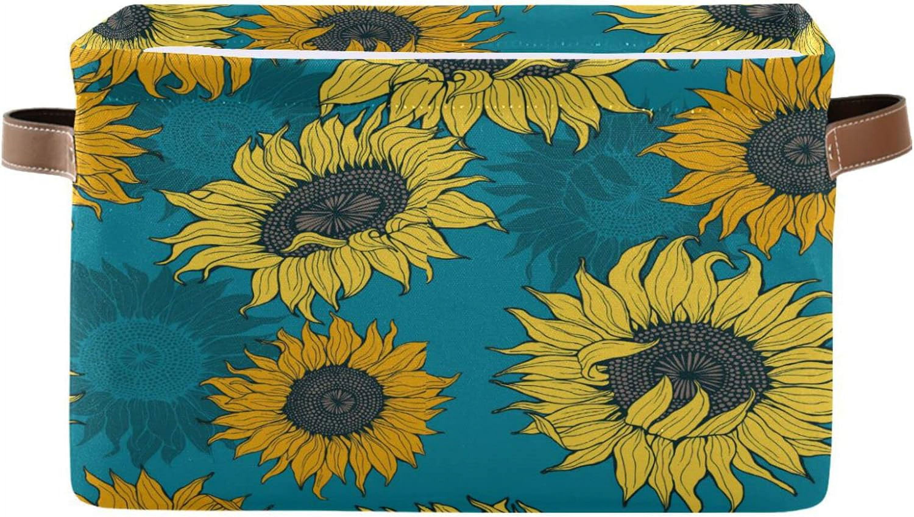 FREEAMG Sunflower Large Square Storage Basket Bin with Handles 1PCS ...