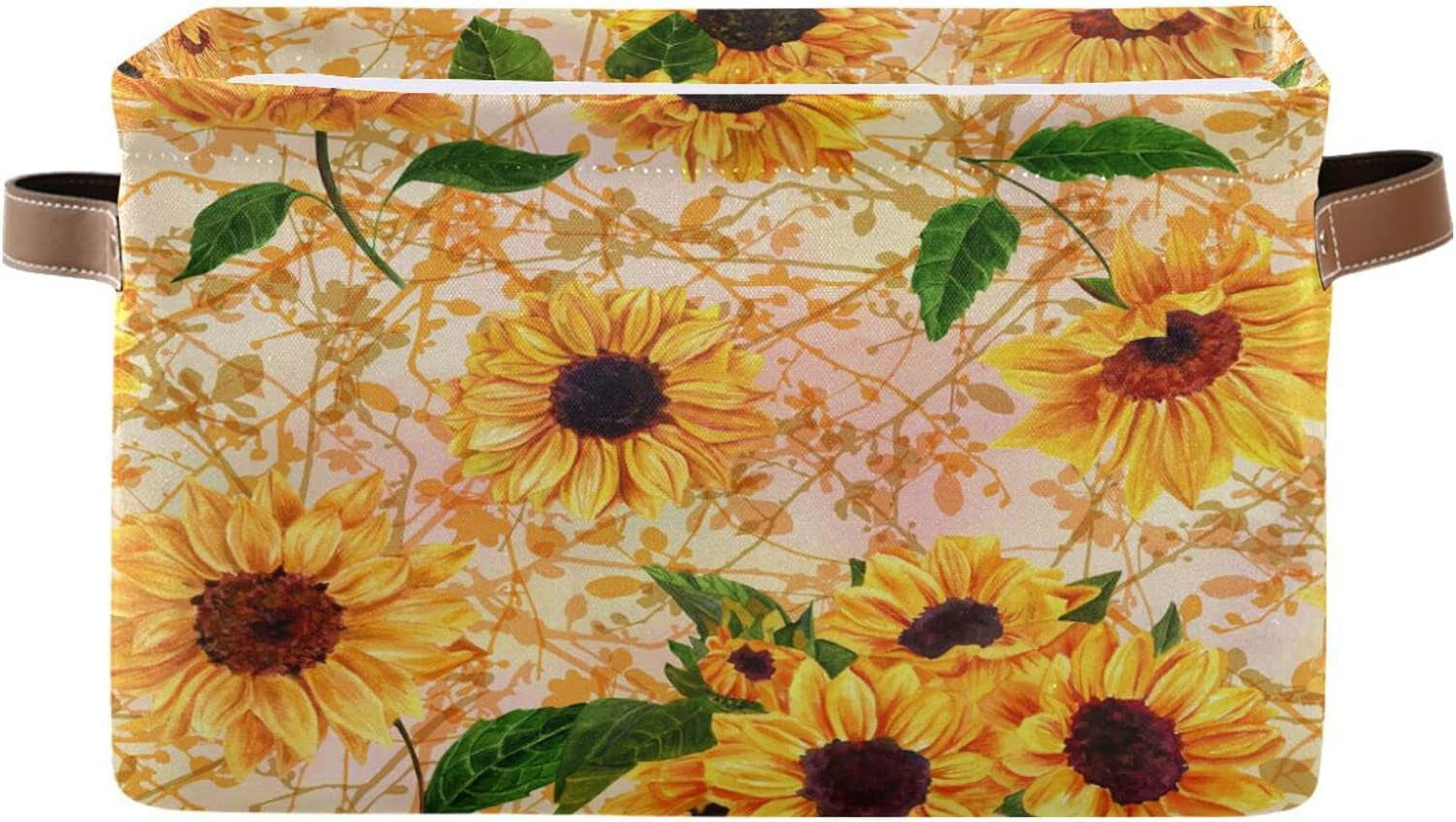 FREEAMG Sunflower Large Square Storage Basket Bin with Handles 2PCS ...