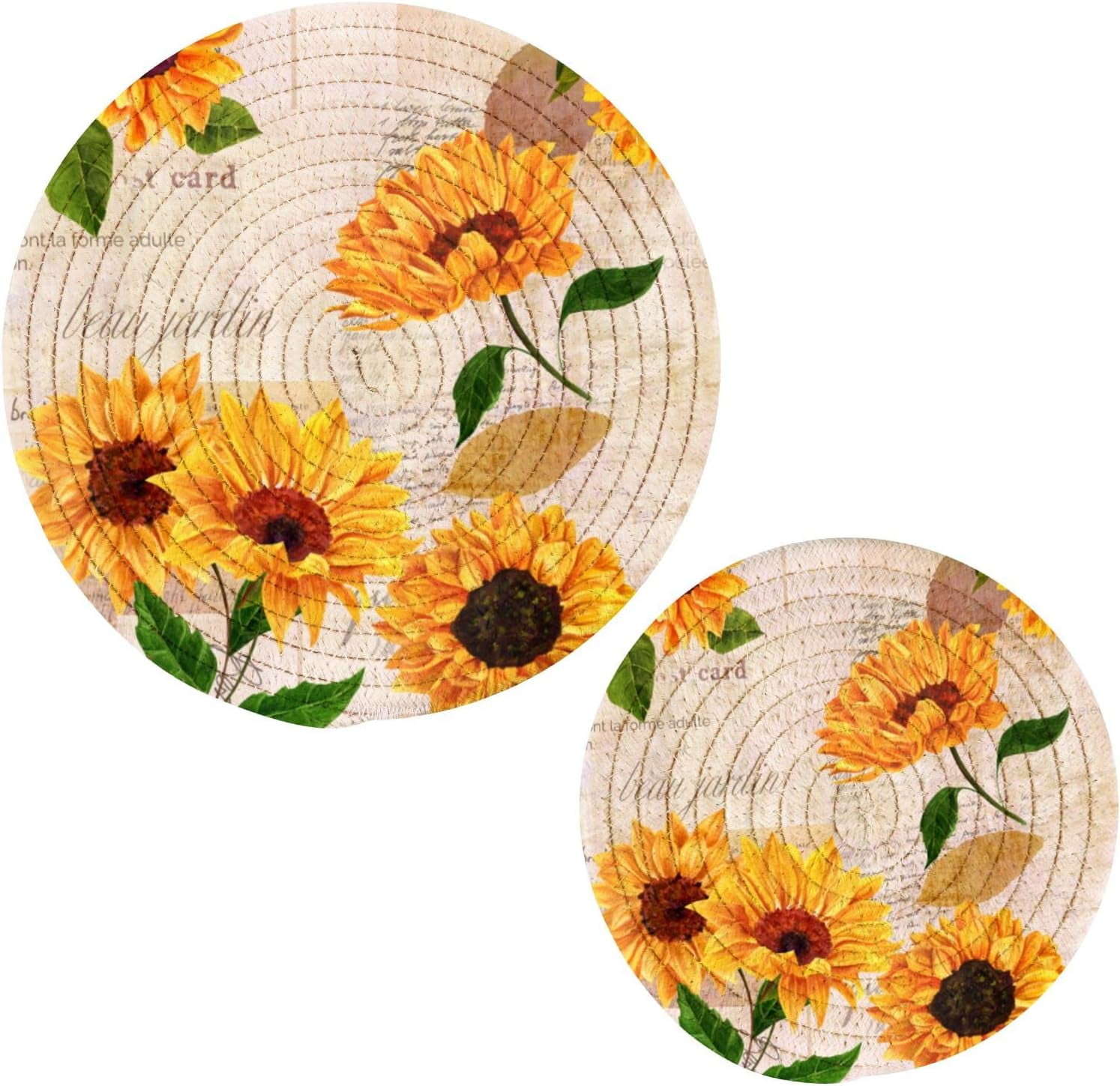 FREEAMG Sunflower Pot Holders Set 2 , Heat Resistant Round Coaster ...