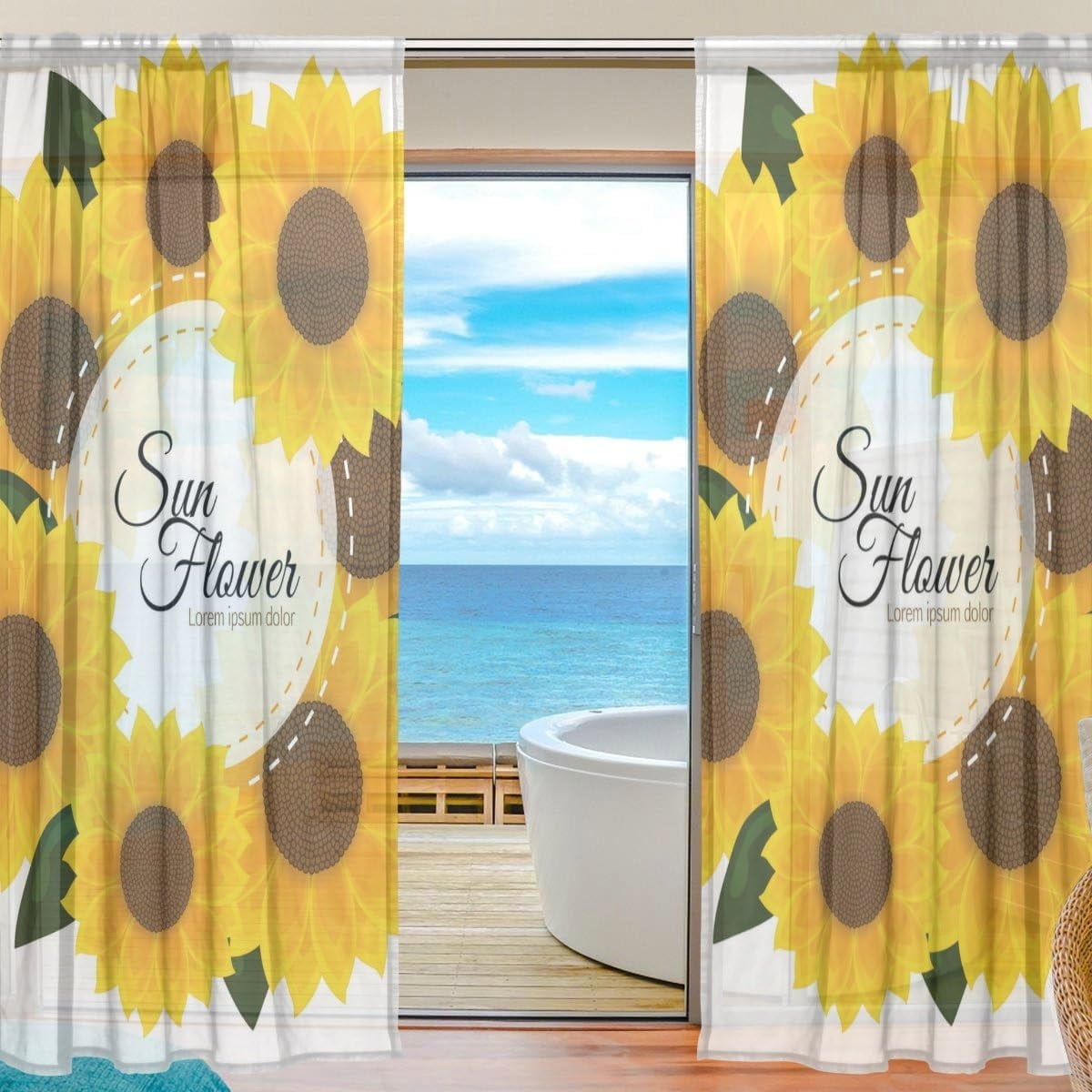 FREEAMG Sunflowers Sheer Window Curtain Panel Drape 55x84 Inch for ...