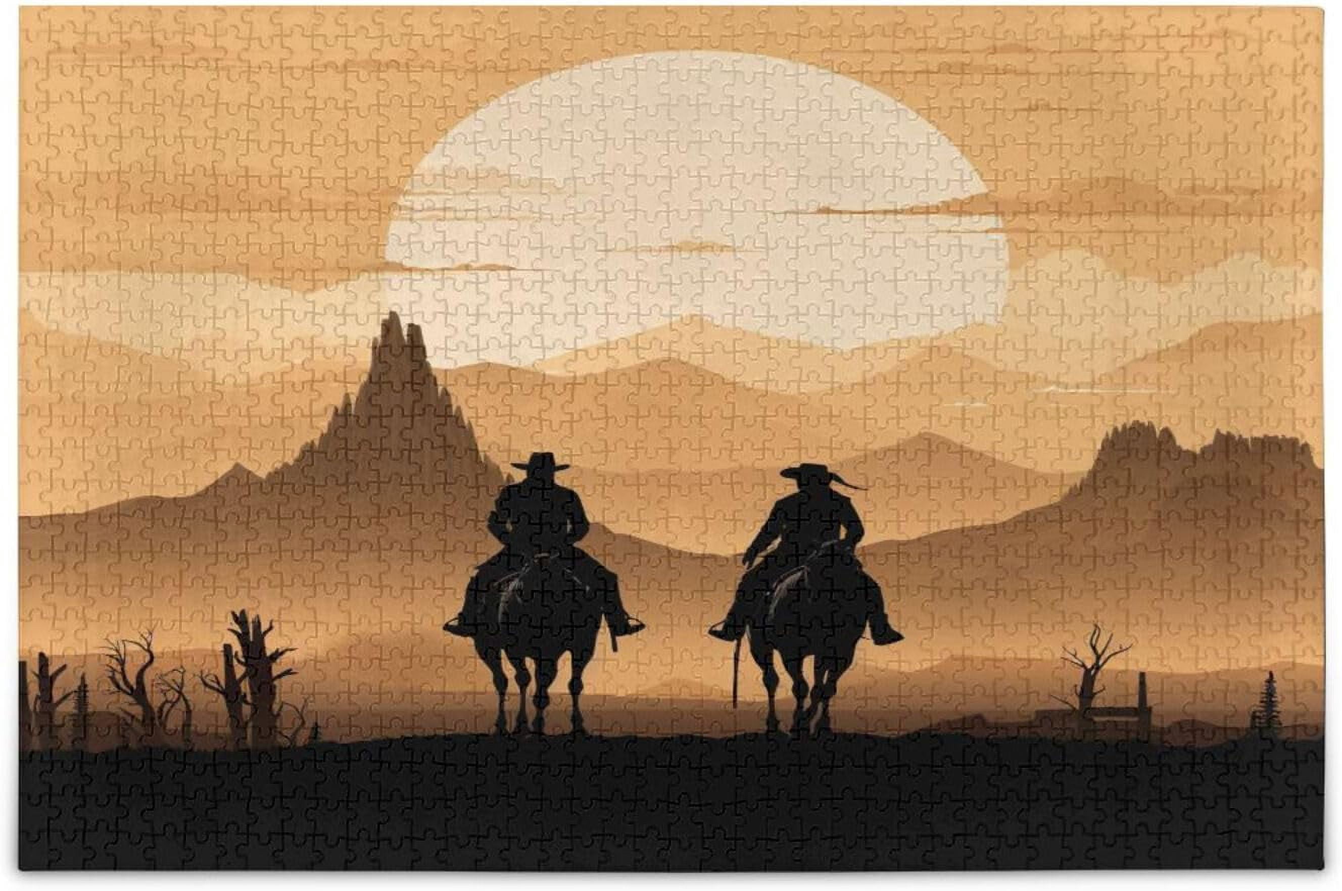 FREEAMG Sunset Desert Cowboy Jigsaw Puzzle 500 Pieces,Wooden Puzzles ...