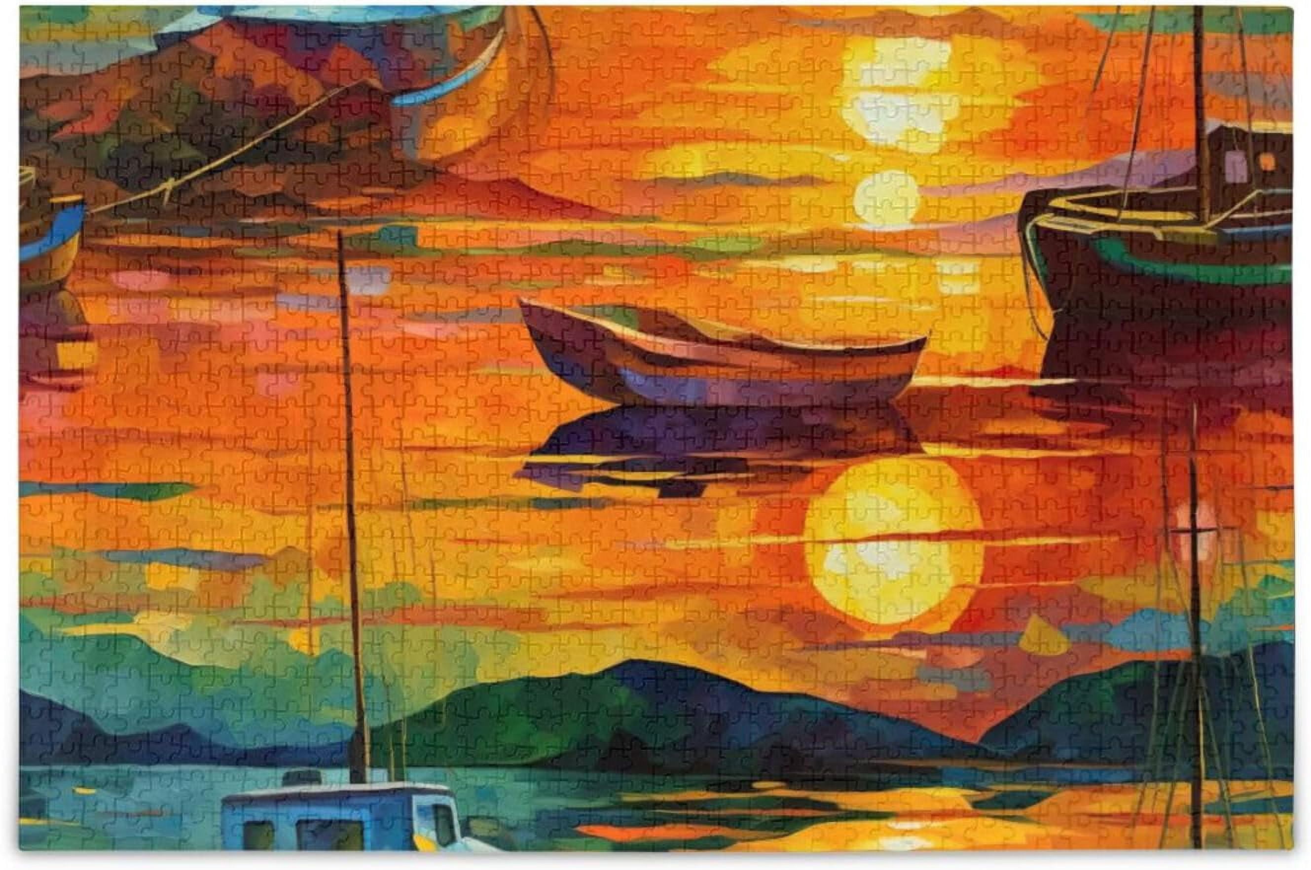 FREEAMG Sunset Oil Painting Puzzle 500 Pieces - Wooden Jigsaw Puzzles ...