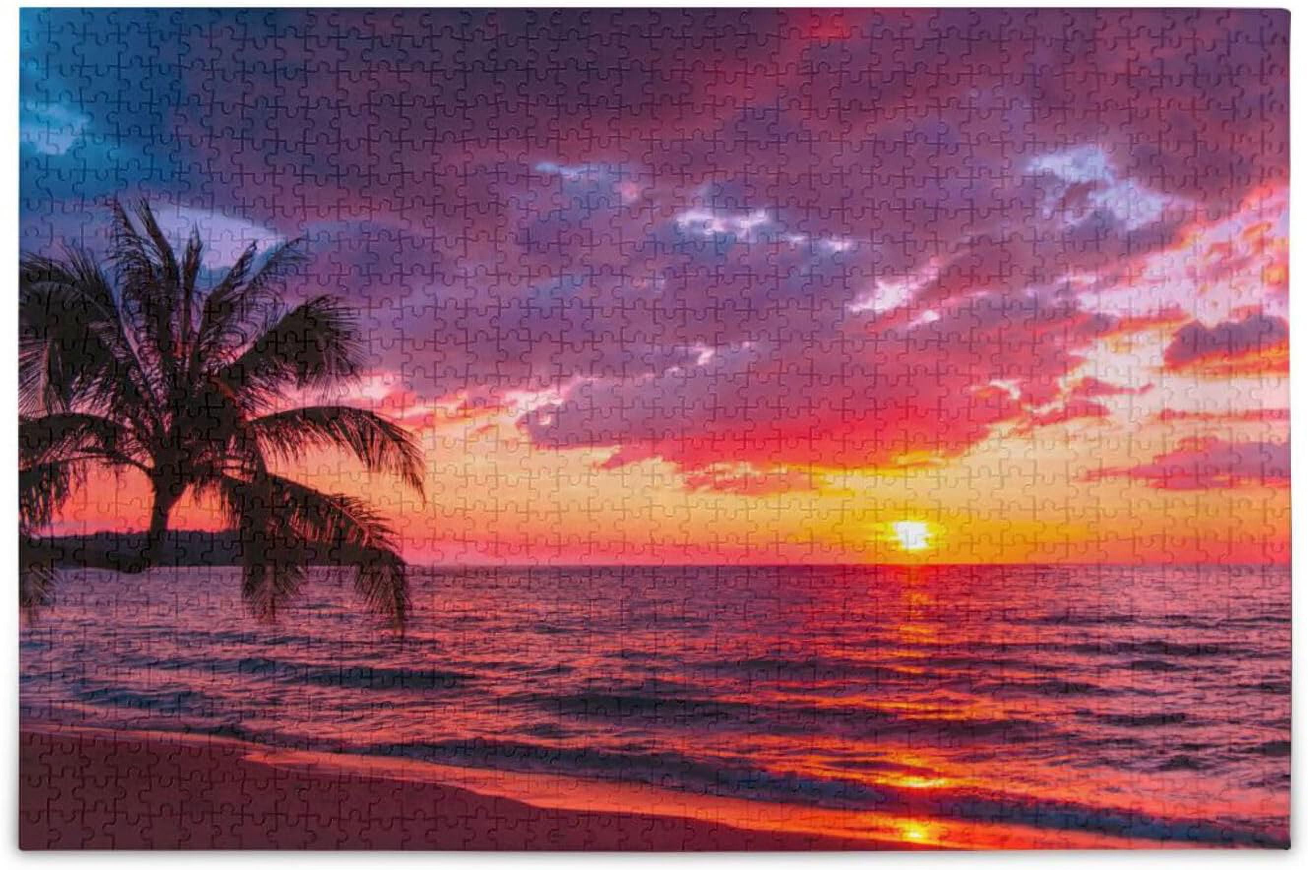 FREEAMG Sunset Tropical Beach Jigsaw Puzzle 1000 Pieces,Wooden Puzzles ...