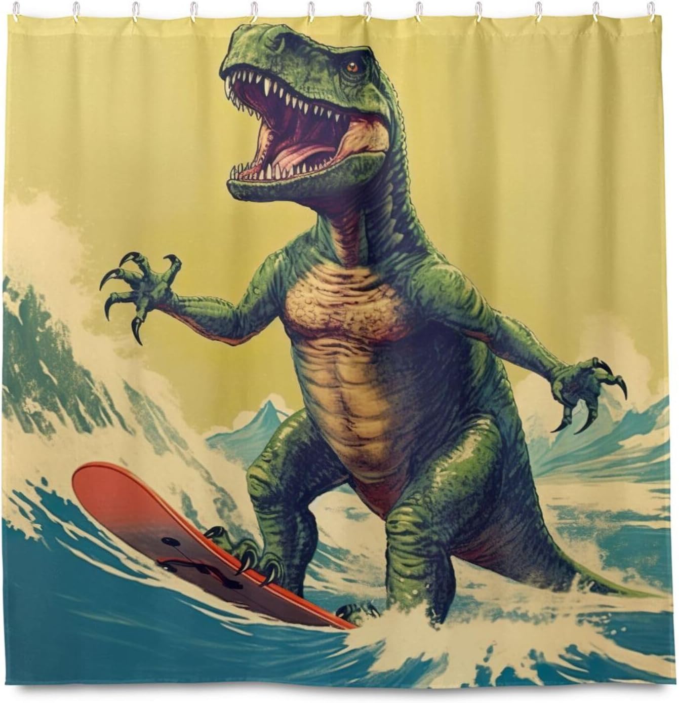 FREEAMG Surfing Dinosaur Shower Curtain - 72x72 Inch Waterproof Fabric ...