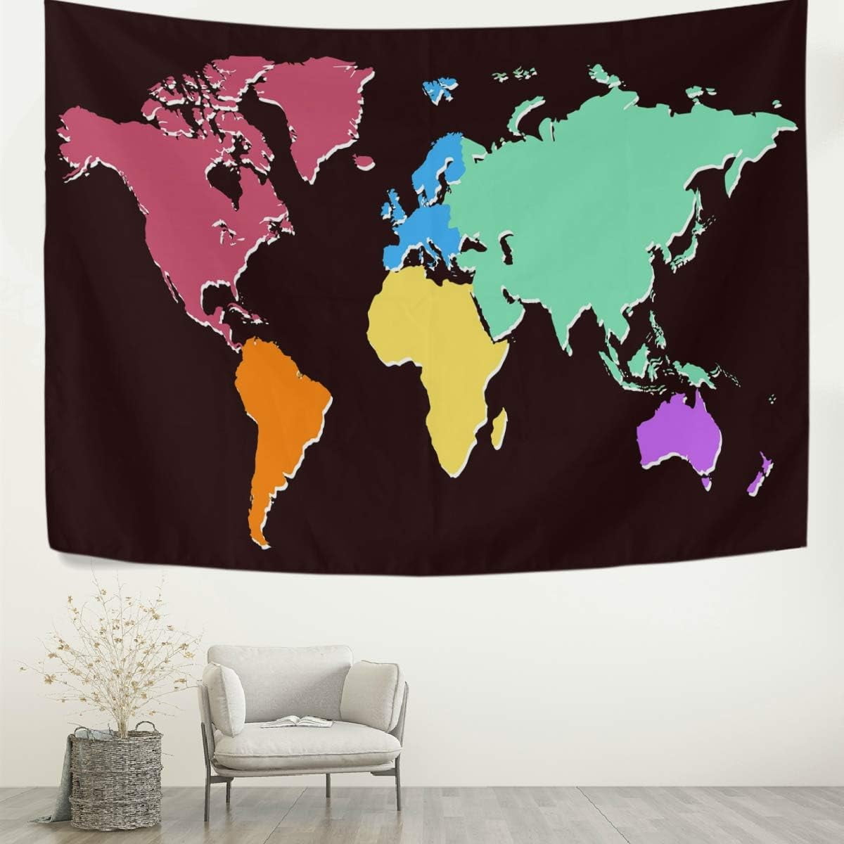 FREEAMG Tapestry Colorful World Map Black Tapestry Wall Hanging ...