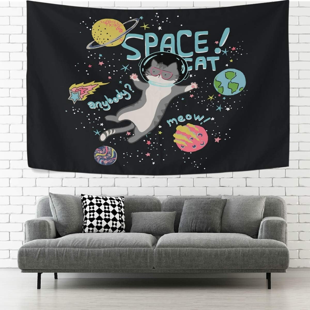 FREEAMG Tapestry Space Cute Cat Animal Tapestry Wall Hanging Decorative ...