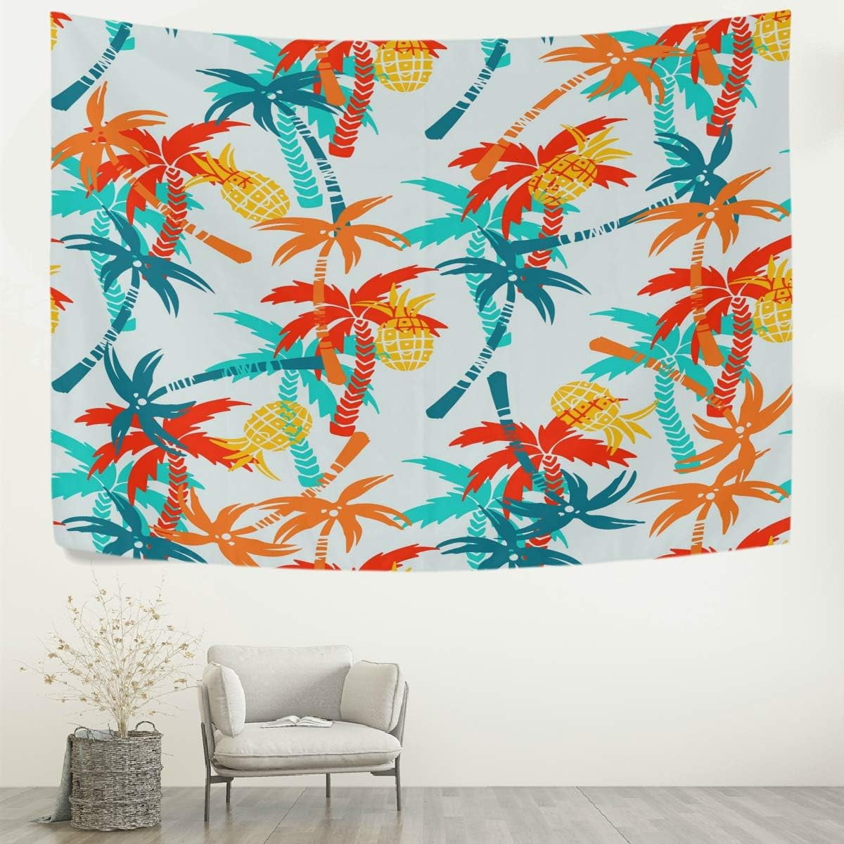 FREEAMG Tapestry Tropical Coconut Palm Trees Fruits Pineapples Tapestry ...