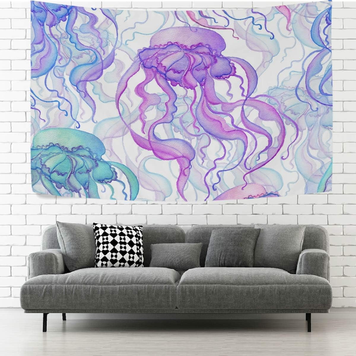 FREEAMG Tapestry Watercolor Jellyfish Marine Animals Tapestry Wall ...