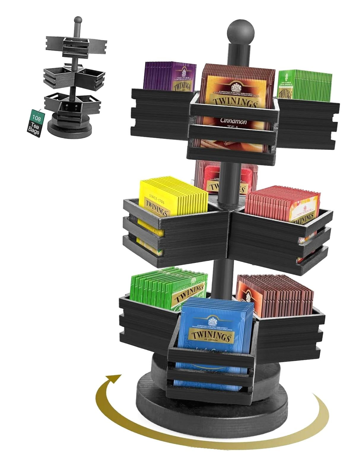 FREEAMG Tea Bag Dispenser, 2-Tier Stackable Tea Bag Organizer Rotating ...