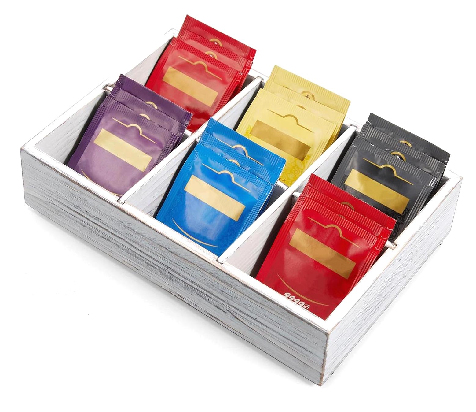 FREEAMG Tea Bag Storage Box, Compact Tea Bag Organizer, Wooden Tea ...