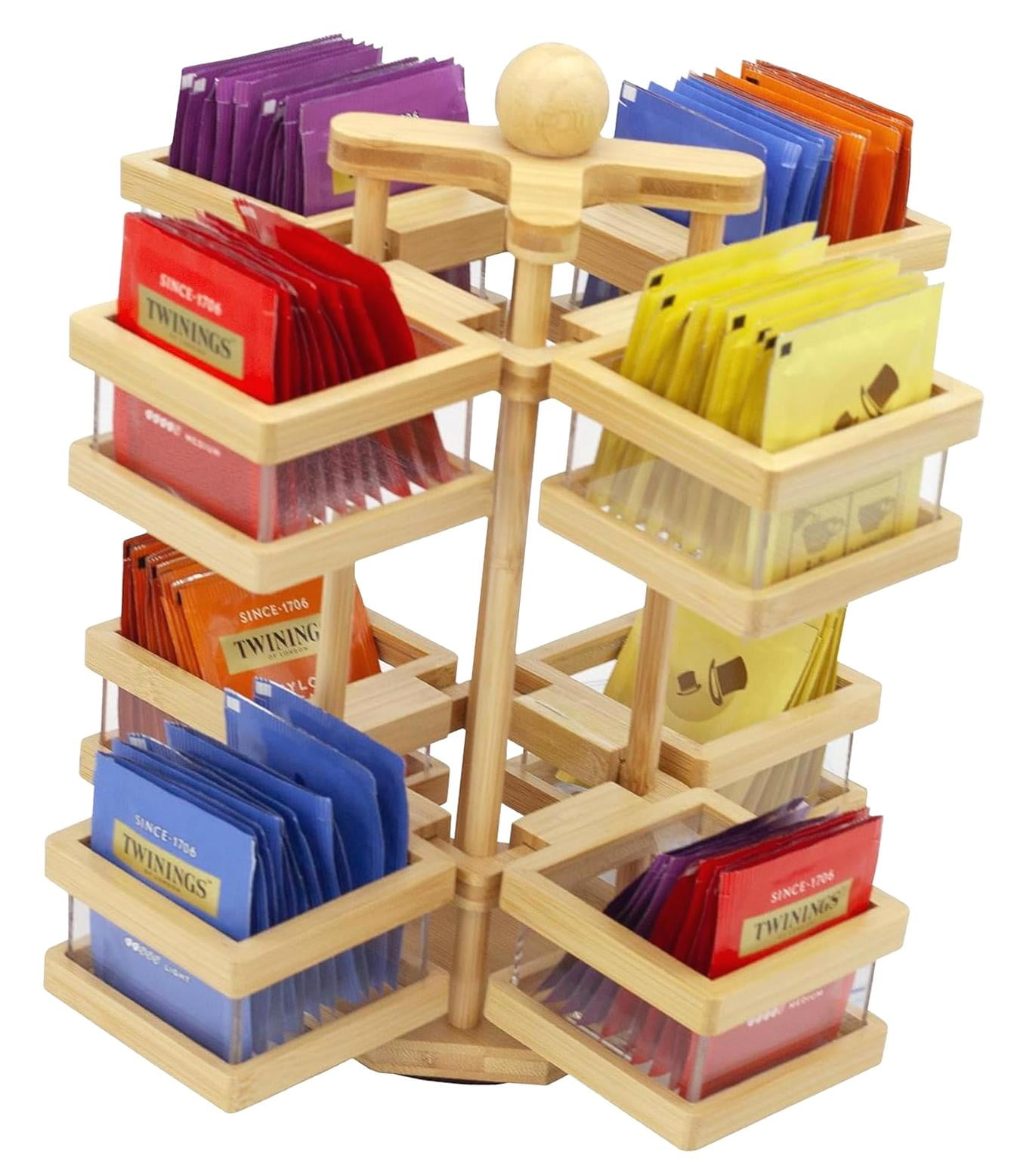 FREEAMG Tea Bag Storage Tea Bag Holder Coffee Box with 8 Compartments Tea Rack Teabag Station ...