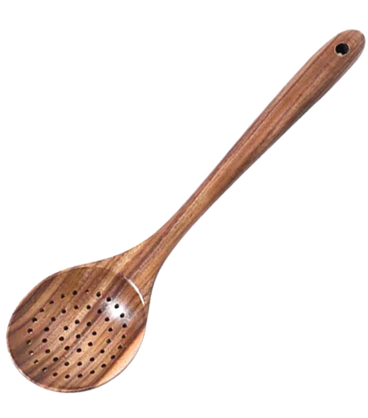 FREEAMG Teak Kitchen Tools Perforated Wooden Spoon, Wooden Strainer ...