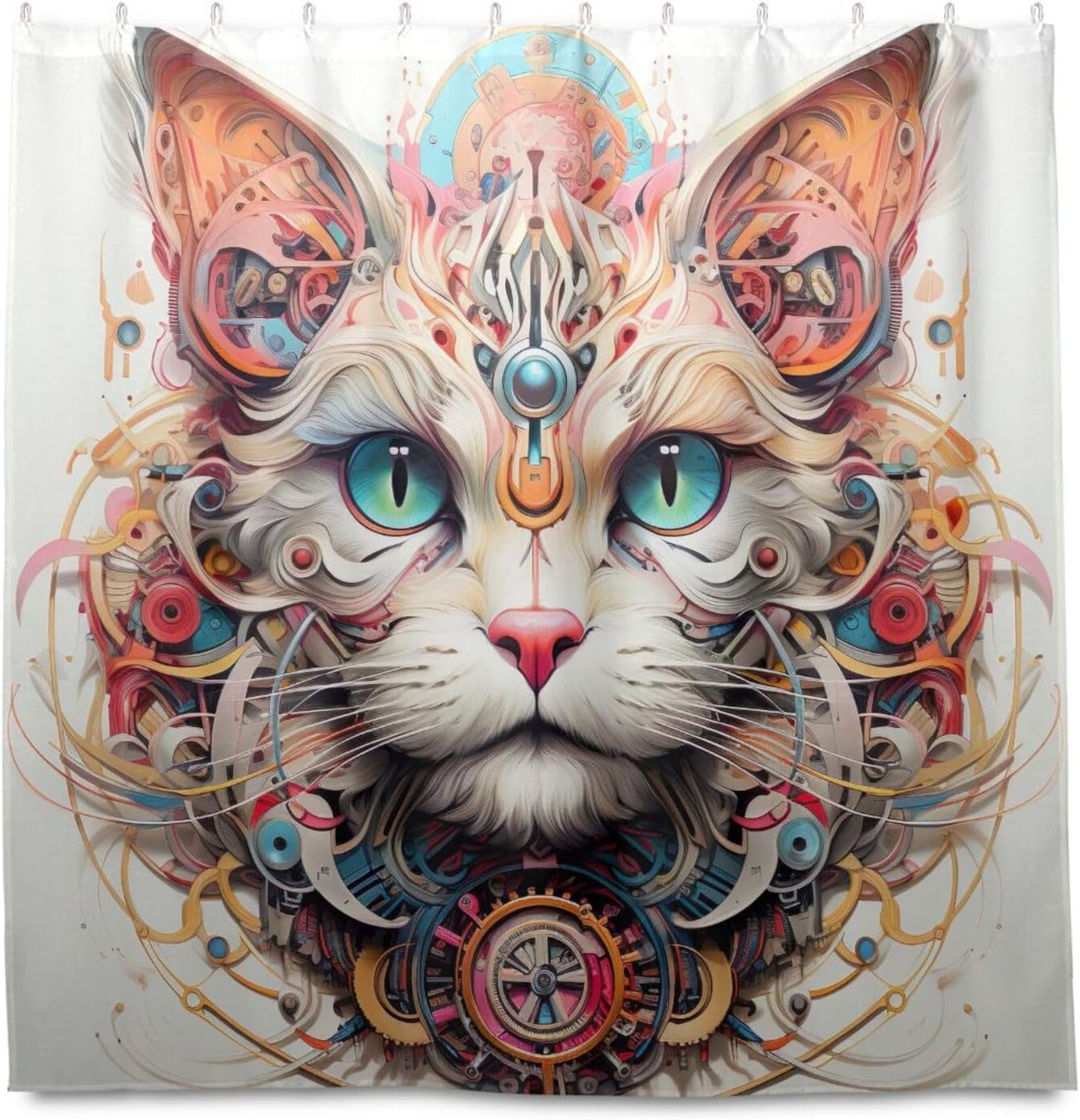 FREEAMG Techno Cat Shower Curtain - 72x72 Inch Waterproof Fabric Shower ...