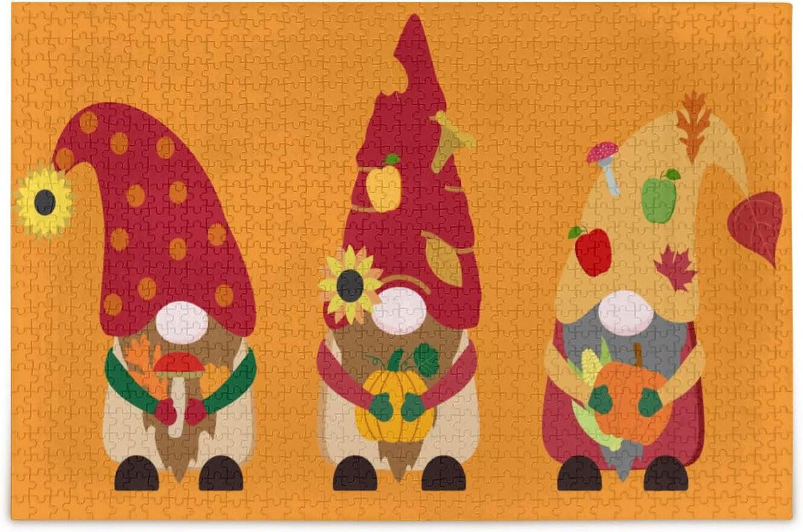 FREEAMG Thanksgiving Harvest Gnomes Jigsaw Puzzle 1000 Pieces,Wooden ...