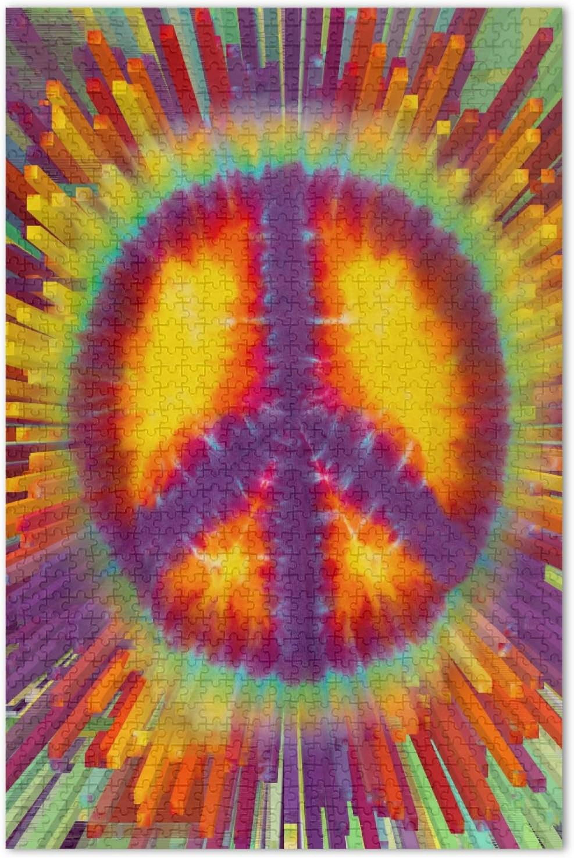 FREEAMG Tie Dye Peace Sign Jigsaw Puzzles for Adults 500 Pieces Puzzle ...