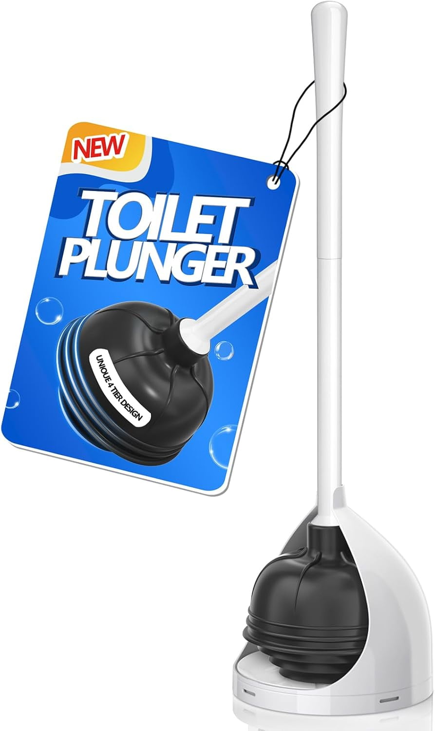 FREEAMG Toilet Plunger with Holder, que Plunger with All-Angle Design ...