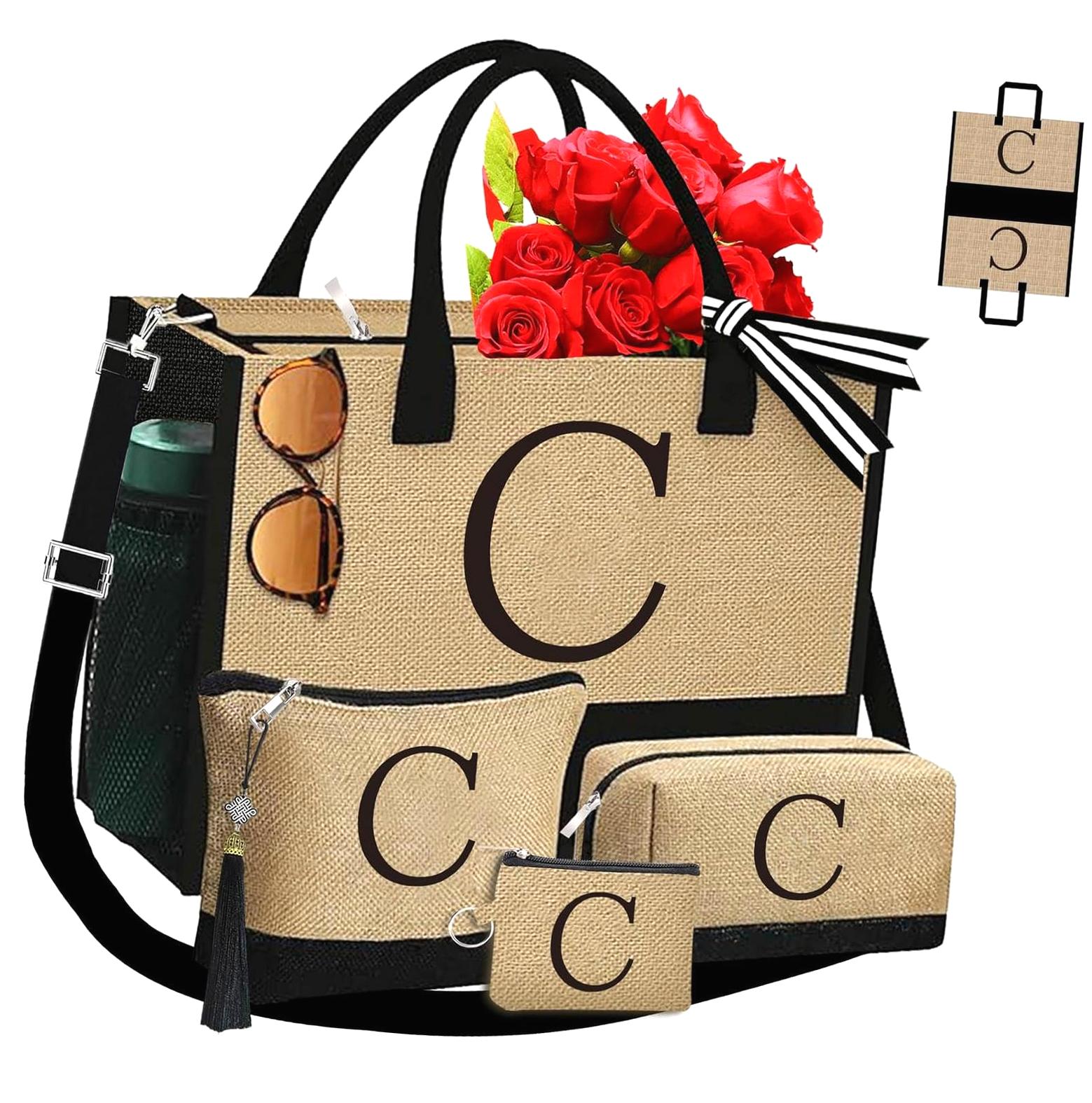 FREEAMG Tote Bags, Set of 4 Initial Jute Totes for Women, Perfect for ...
