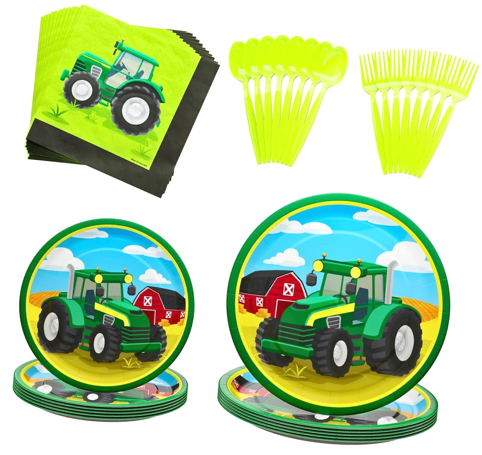 FREEAMG Tractor Basic Party Kit (100 Items for 16 People) - Tractor Birthday Party Essentials ...