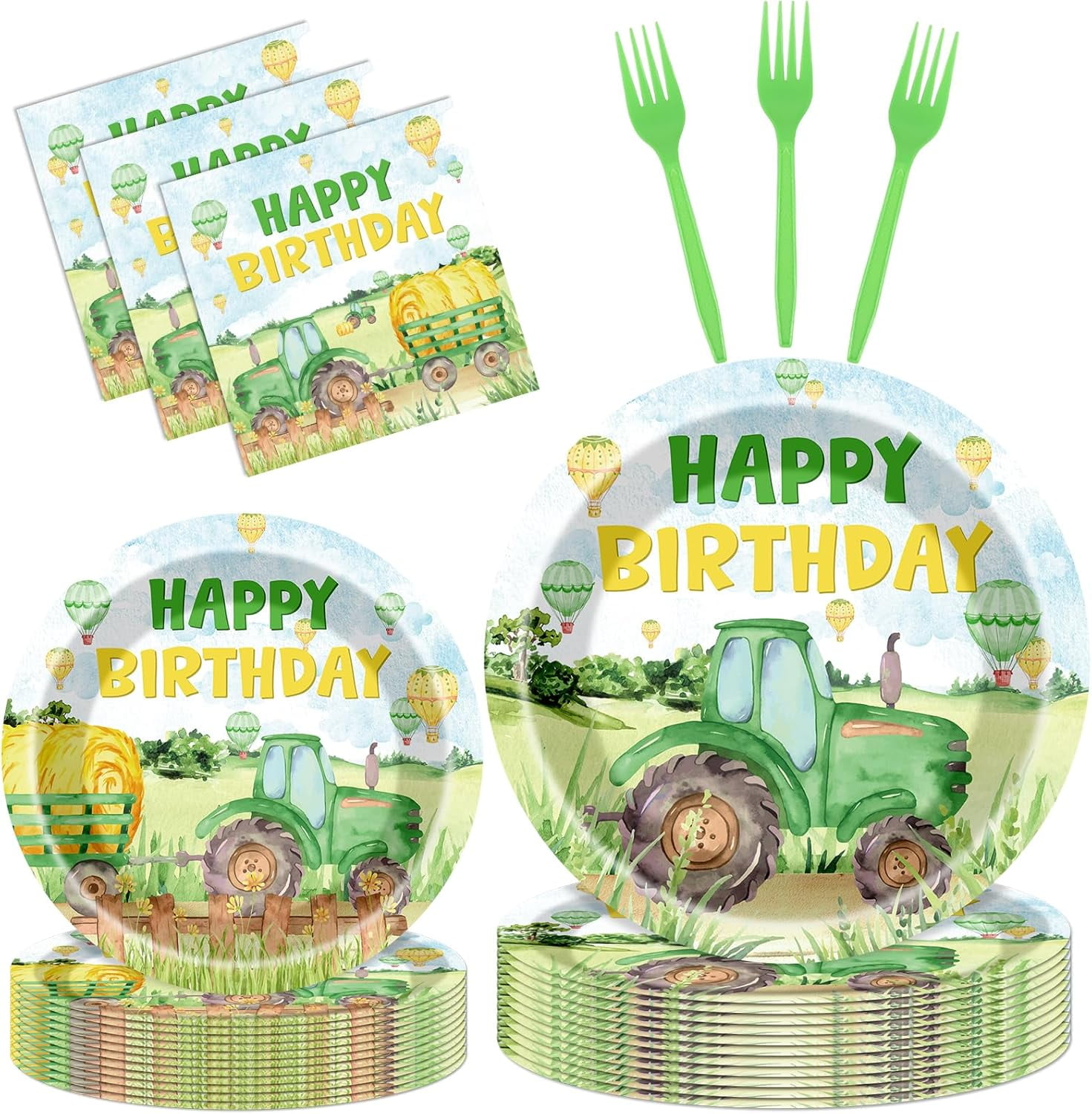 FREEAMG Tractor Birthday Decorations Tableware - 96 Pcs Watercolor Farm ...