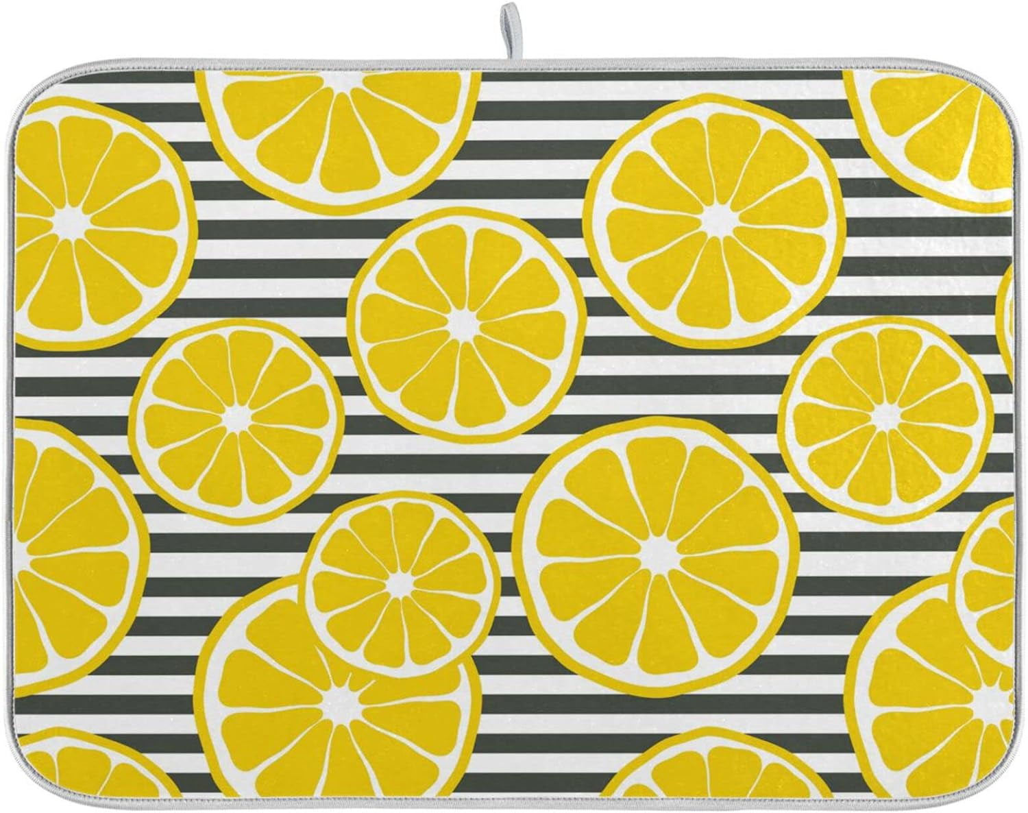 FREEAMG Trendy Lemons Stripes Absorbent Dish Drying Mat Microfiber ...