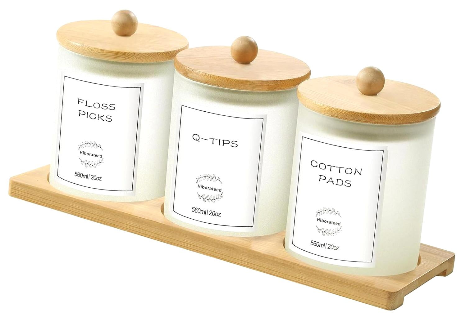 FREEAMG Triple Glass Q-tip Containers for Bathroom with Lids and Stand ...