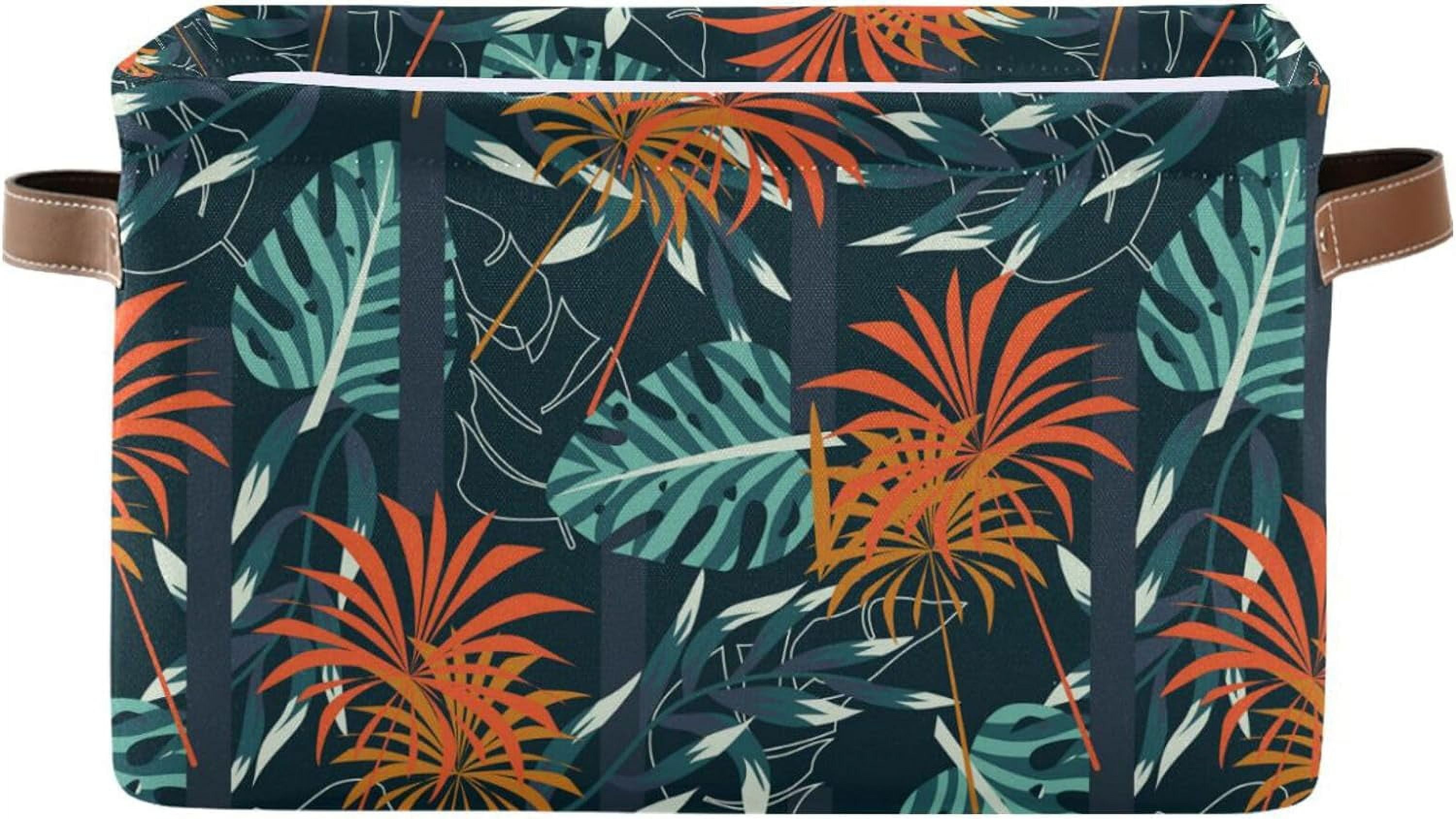 FREEAMG Tropica Palm Foldable Canvas Storage Bin, Sturdy Fabric Storage ...