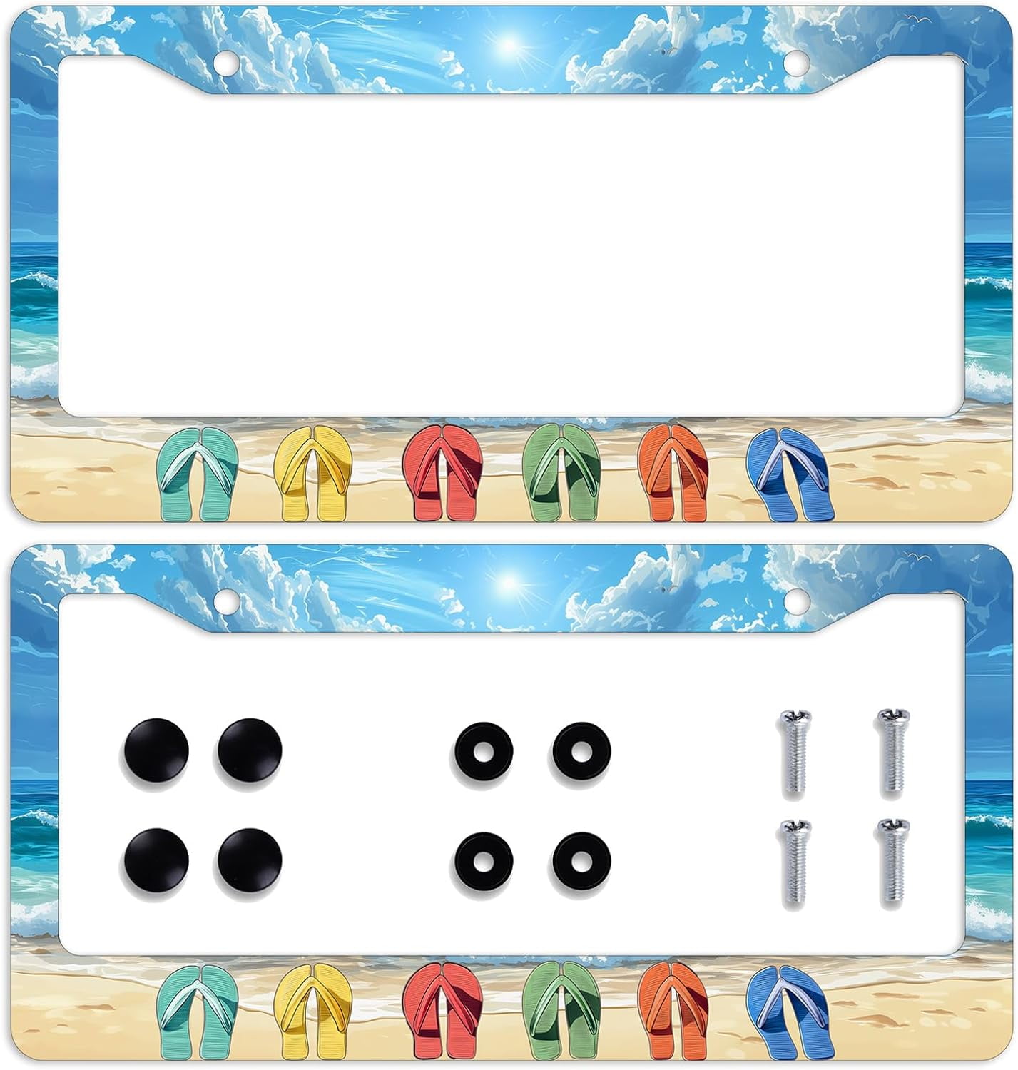 FREEAMG Tropical Beach License Plate Frame Flip Flops Palm Tree Ocean ...