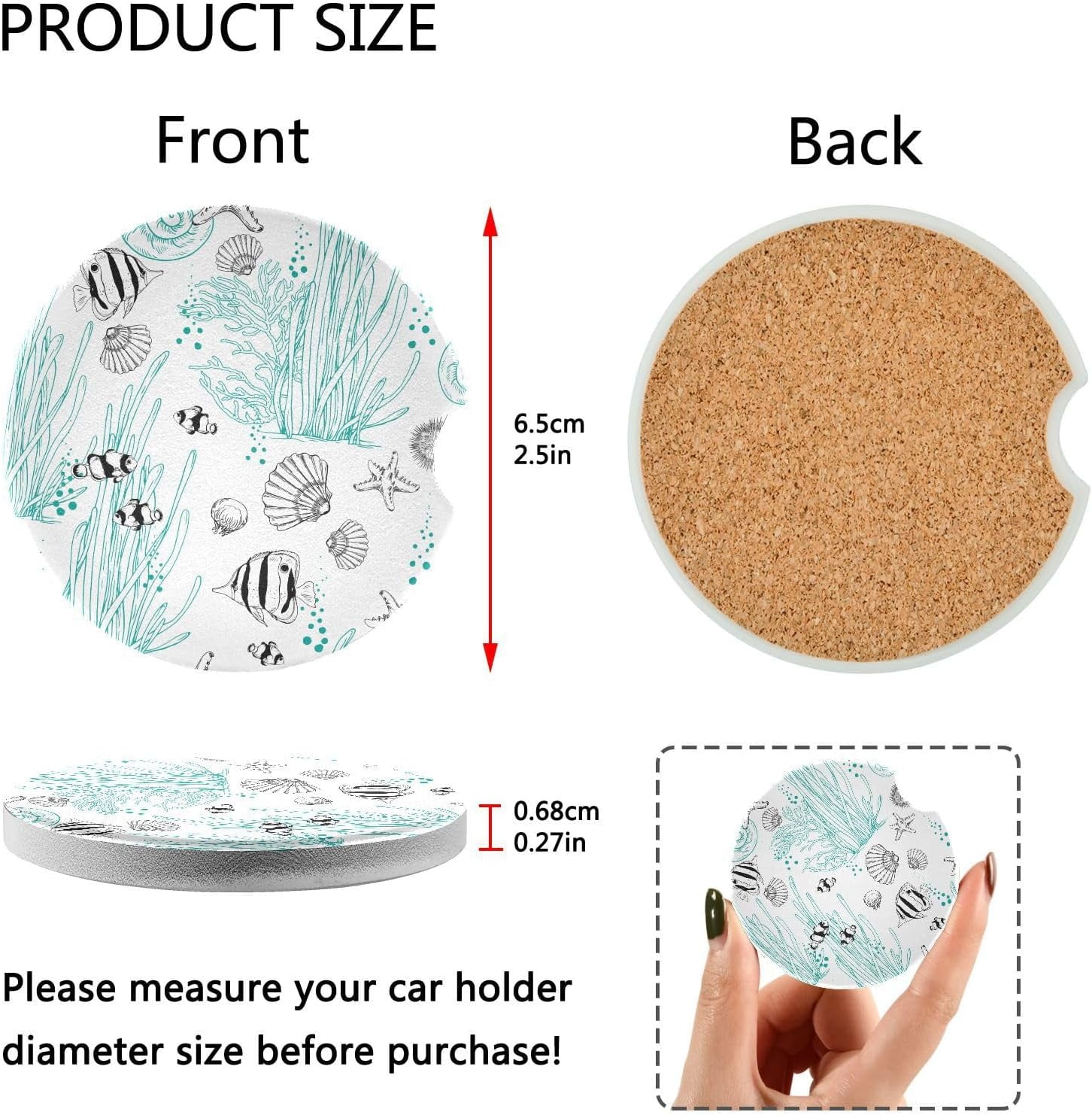 FREEAMG Tropical Fishes Car Coasters 2 PCS Drinks Absorbent Ceramic ...