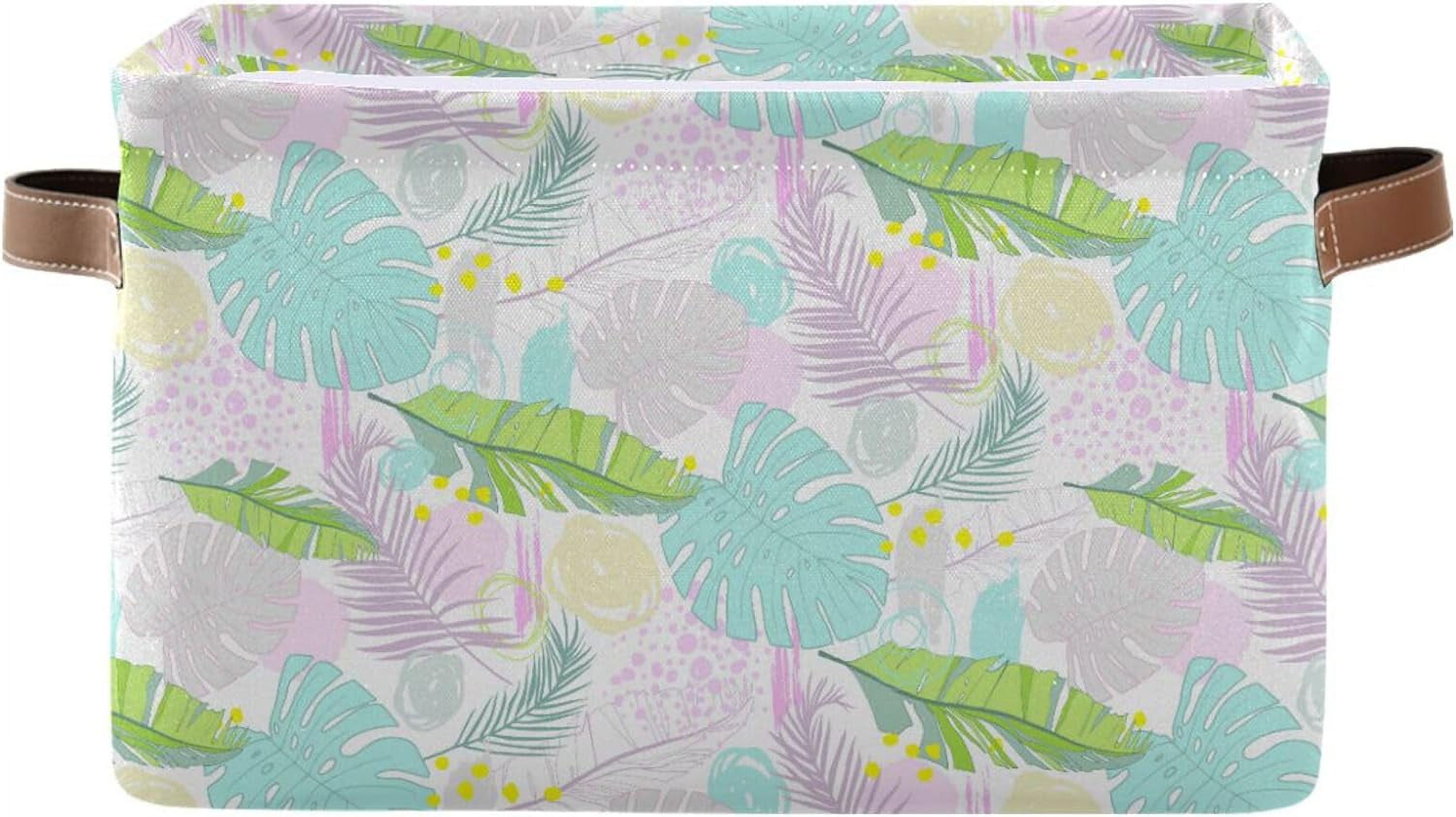 FREEAMG Tropical Leaves Scrawl Foldable Canvas Storage Bin, Sturdy ...