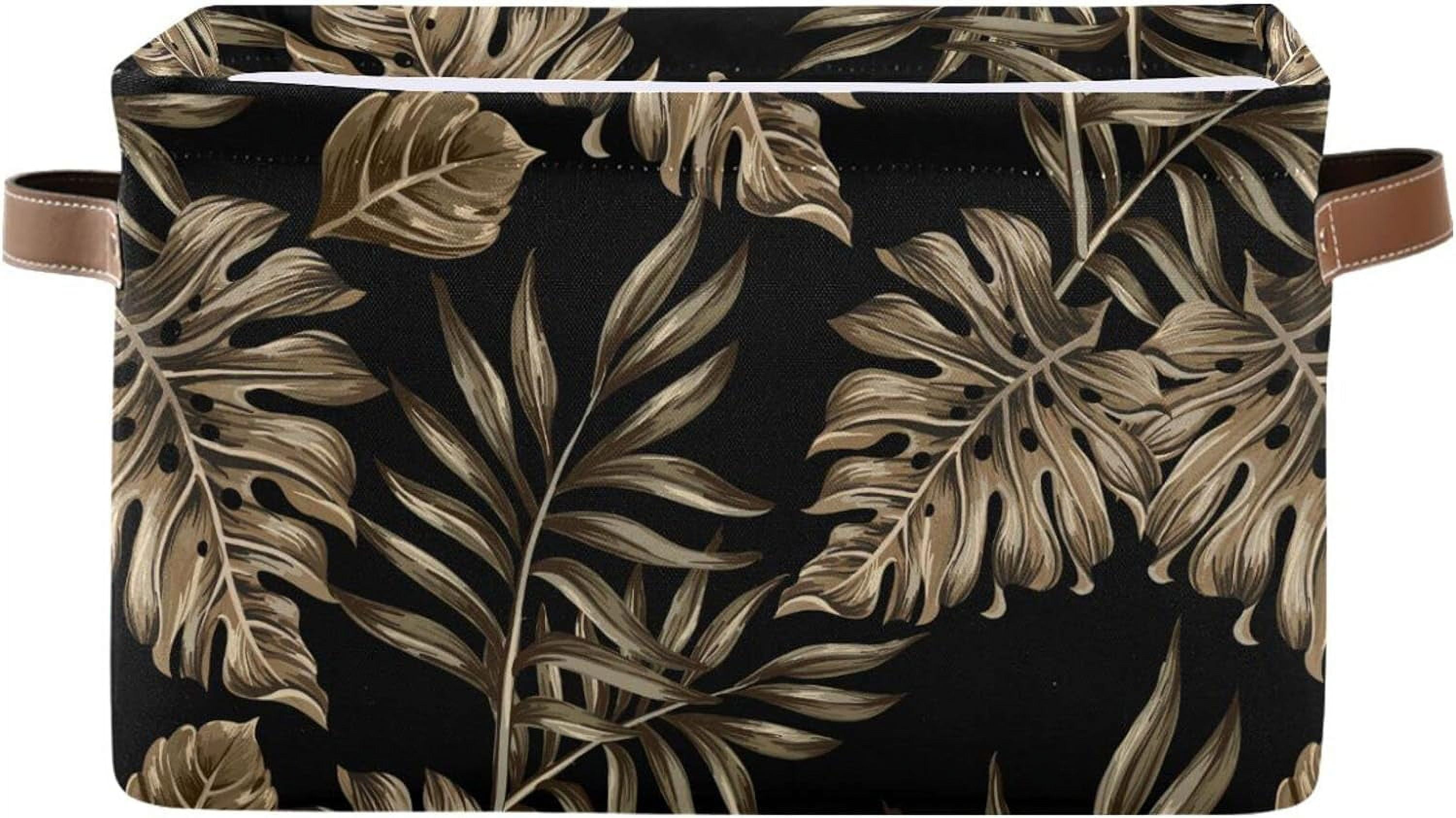 FREEAMG Tropical Leaves Storage Basket with Handles Collapsible Storage ...