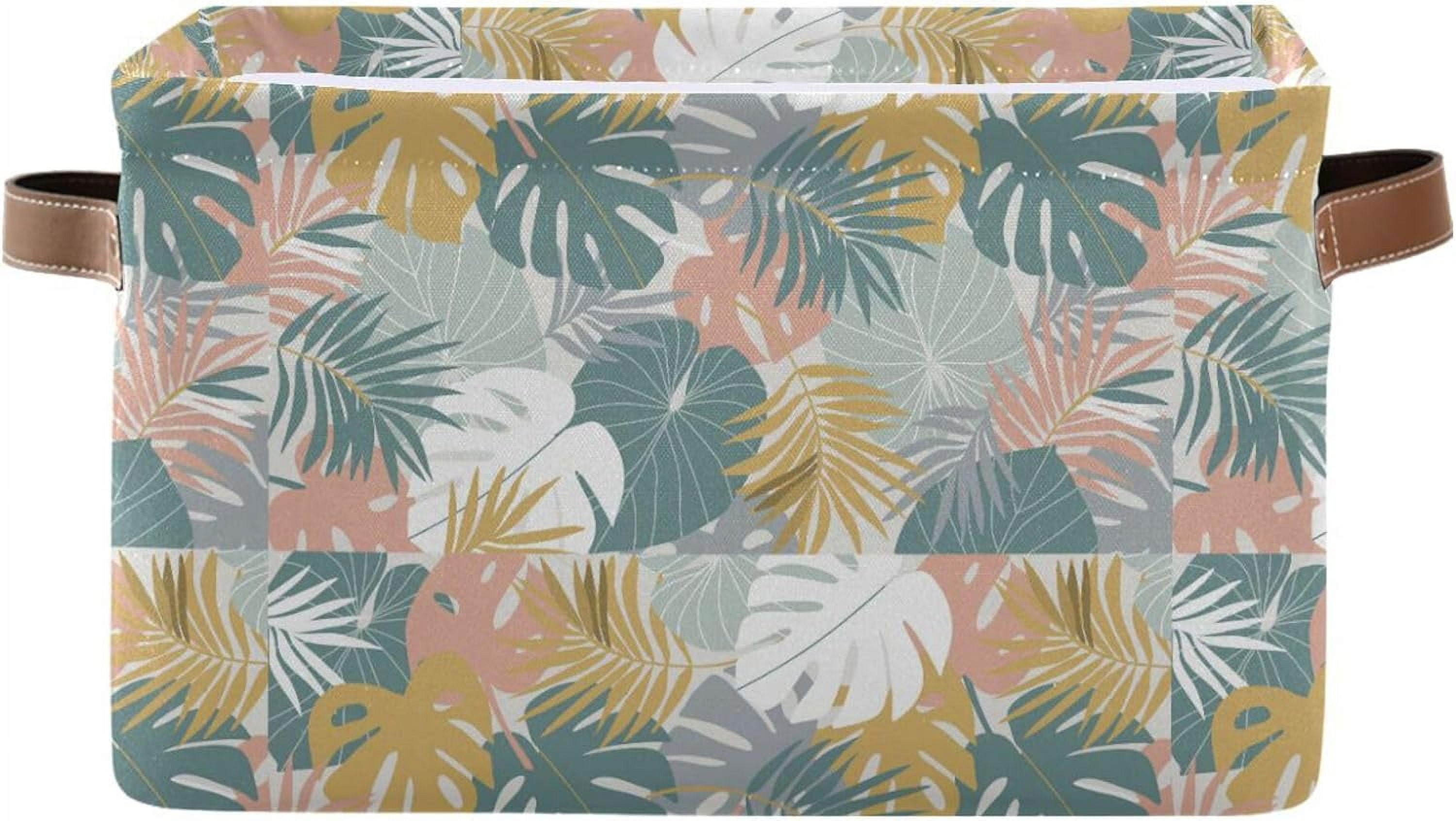 FREEAMG Tropical Palm Foldable Canvas Storage Bin, Sturdy Fabric ...