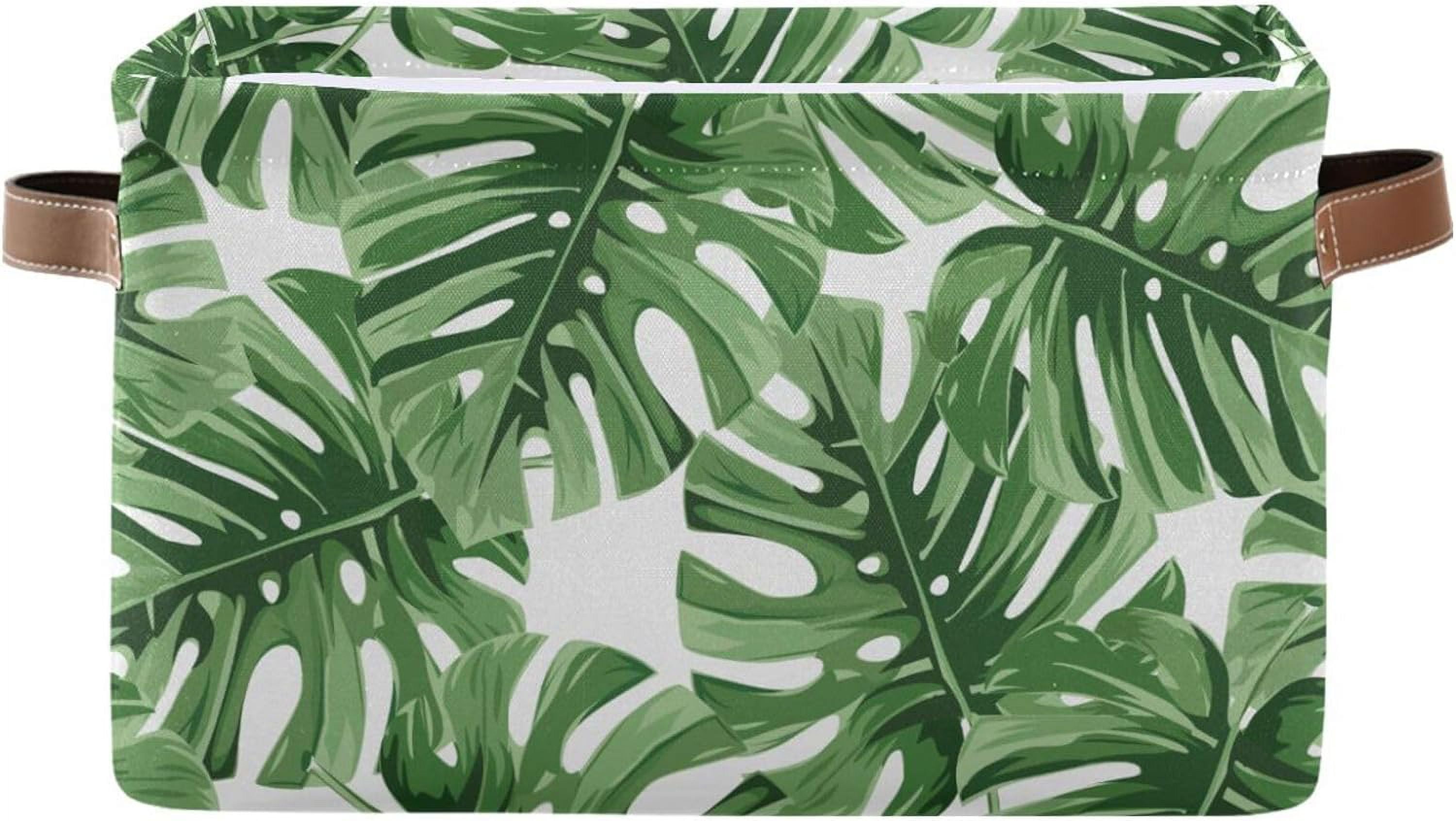 FREEAMG Tropical Palm Leaves Storage Basket, Durable Canvas Organizer ...