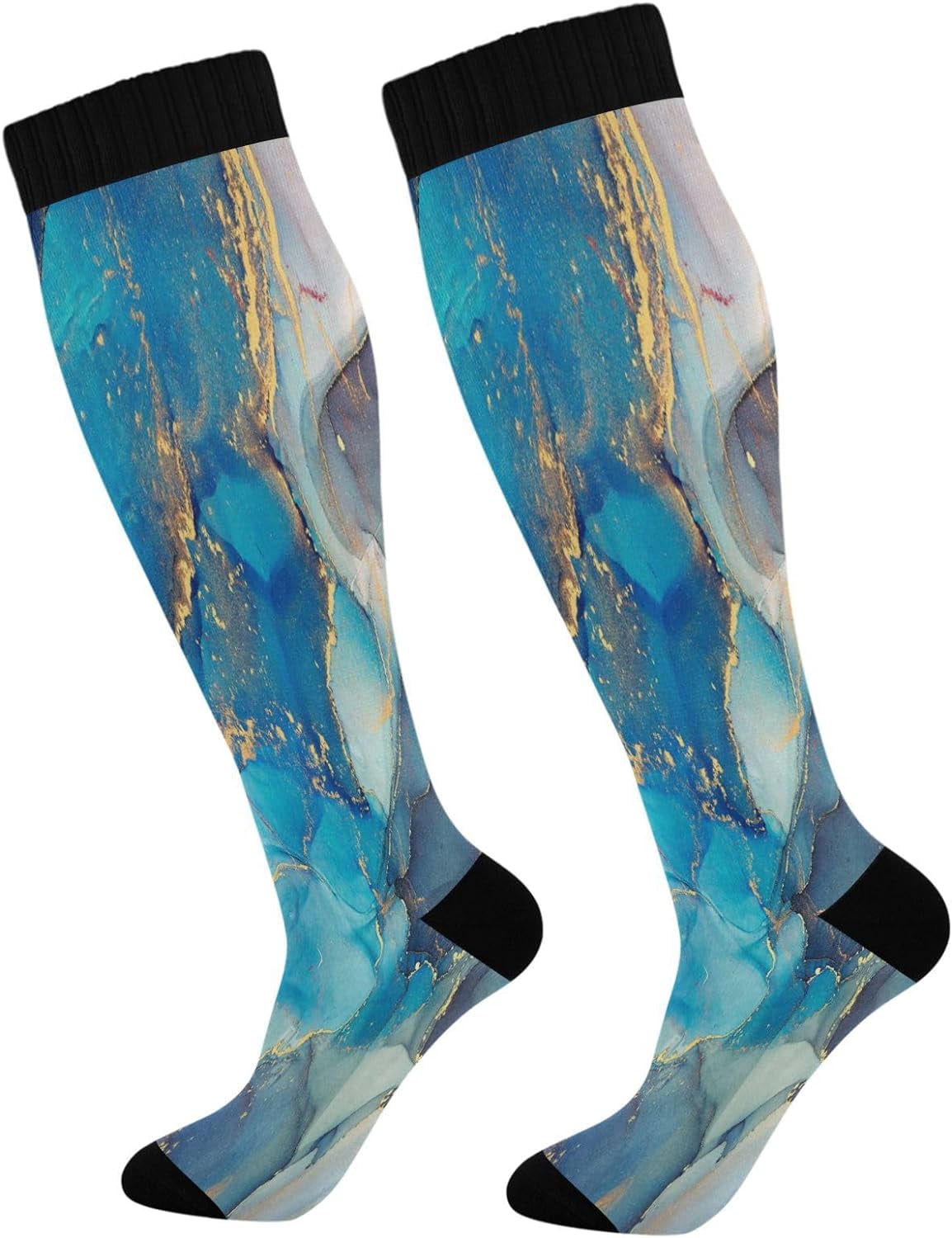 FREEAMG Turquoise Marble Compression Socks for Women Men, Circulation ...