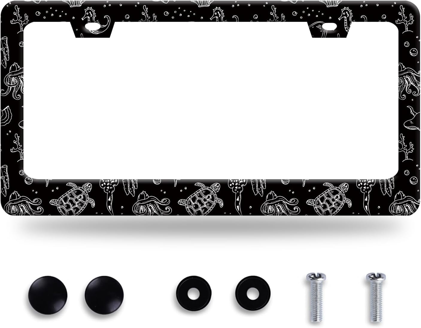FREEAMG Turtles License Plate Frame Black and White Sea Turtle License ...