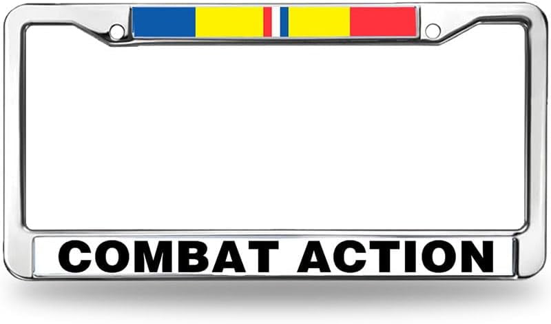 FREEAMG US Army License Plate Frame Chrome Combat Action Ribbon Easy ...