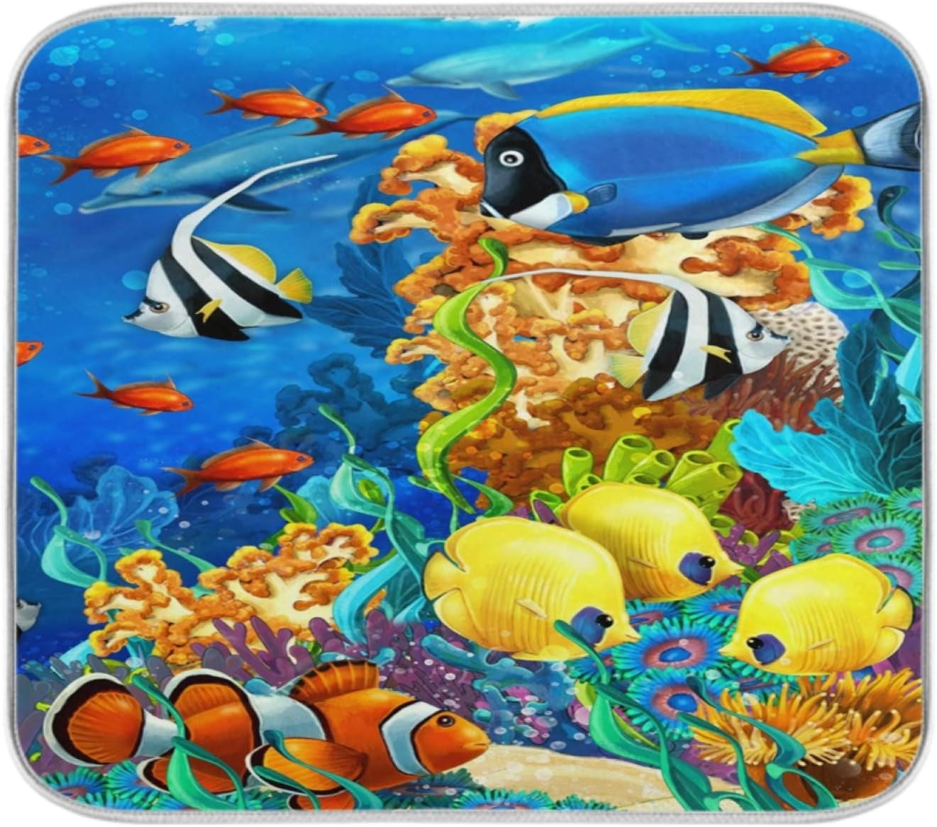 FREEAMG Underwater Coral Reef Fishes Absorbent Dish Drying Mat, 16 x 18 ...