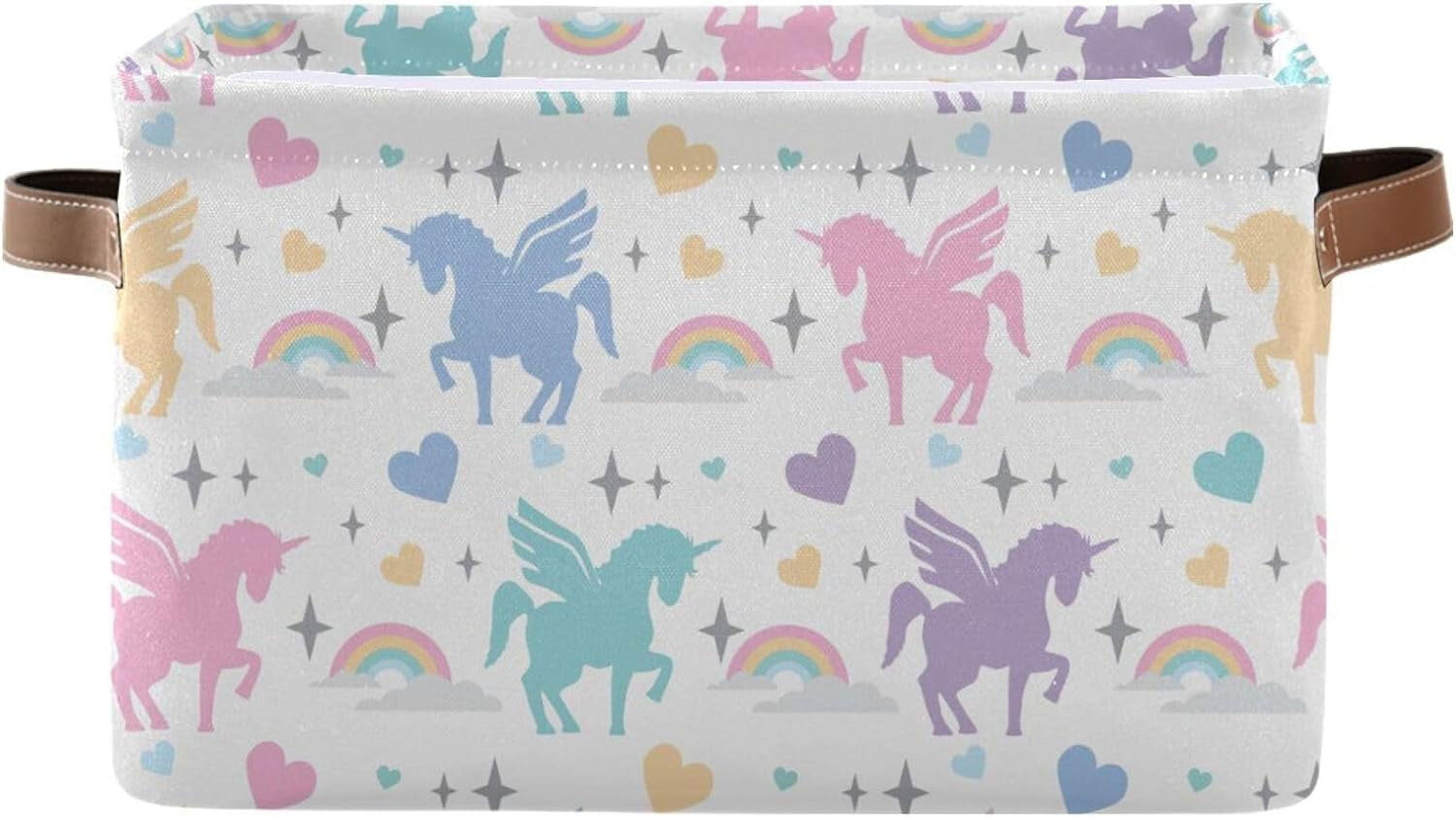 FREEAMG Unicorn Rainbow and Heart Storage Basket, Durable Canvas ...
