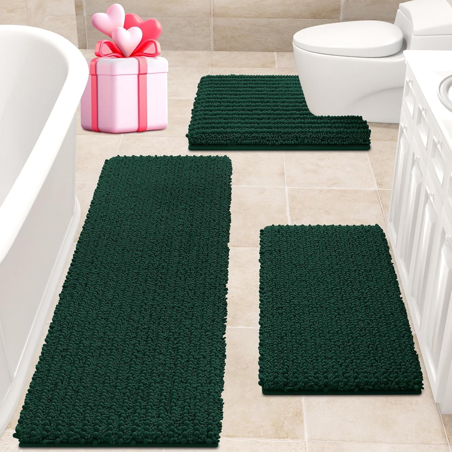 FREEAMG Upgrade Extra Large Deep Green Bathroom Rug Set 3 Pieces Ultra ...