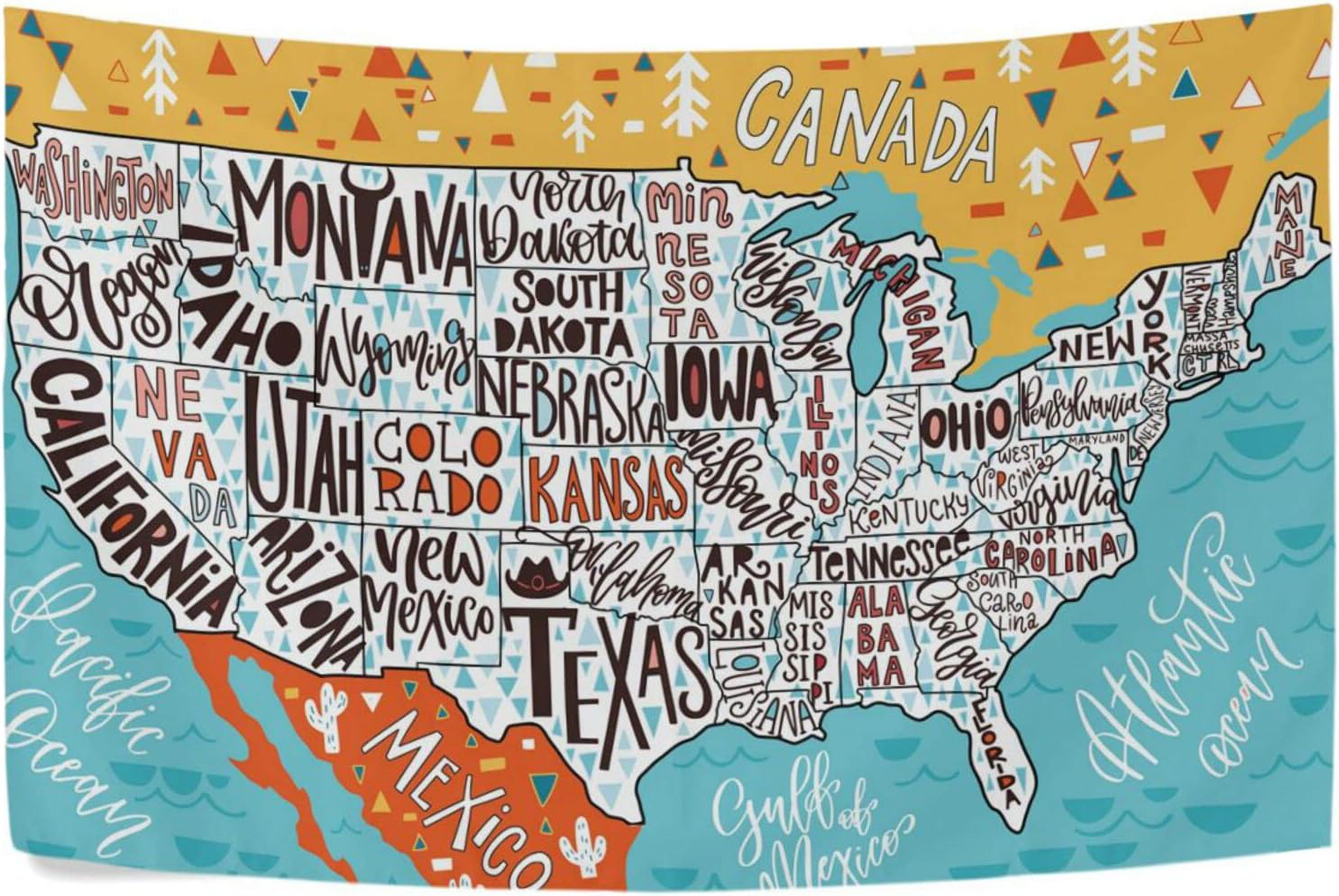 FREEAMG Usa Map American Tapestries Wall Hanging Bedding Tapestry ...