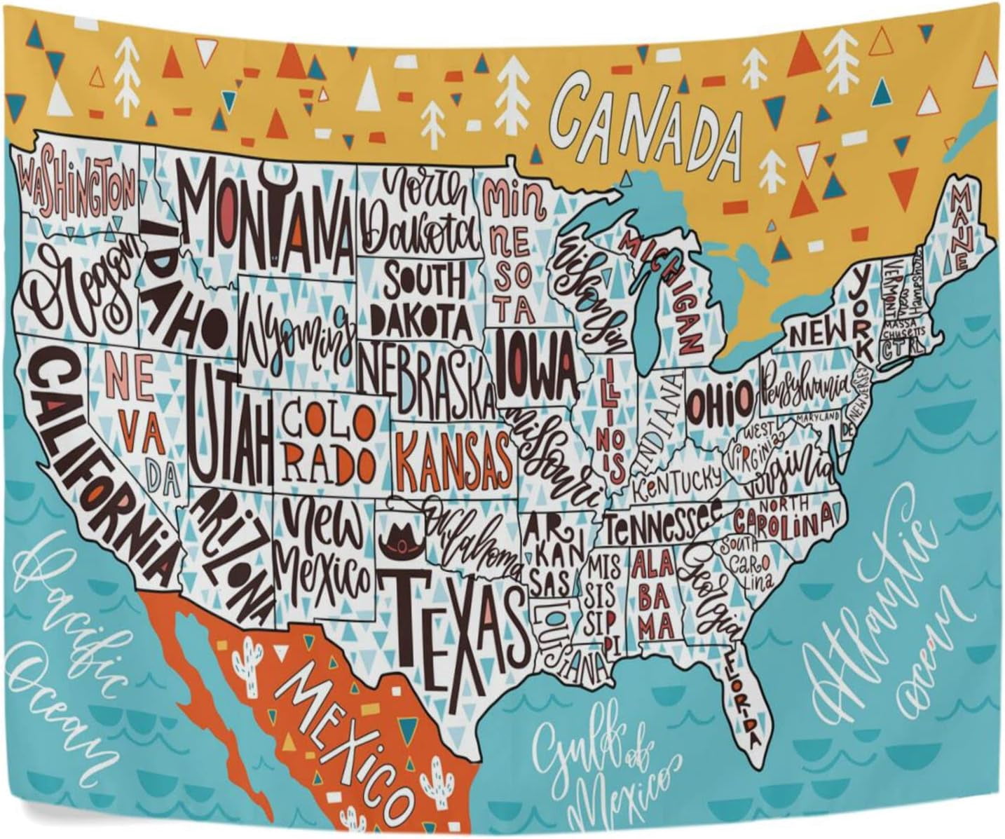 FREEAMG Usa Map American Tapestries Wall Hanging Bedding Tapestry ...