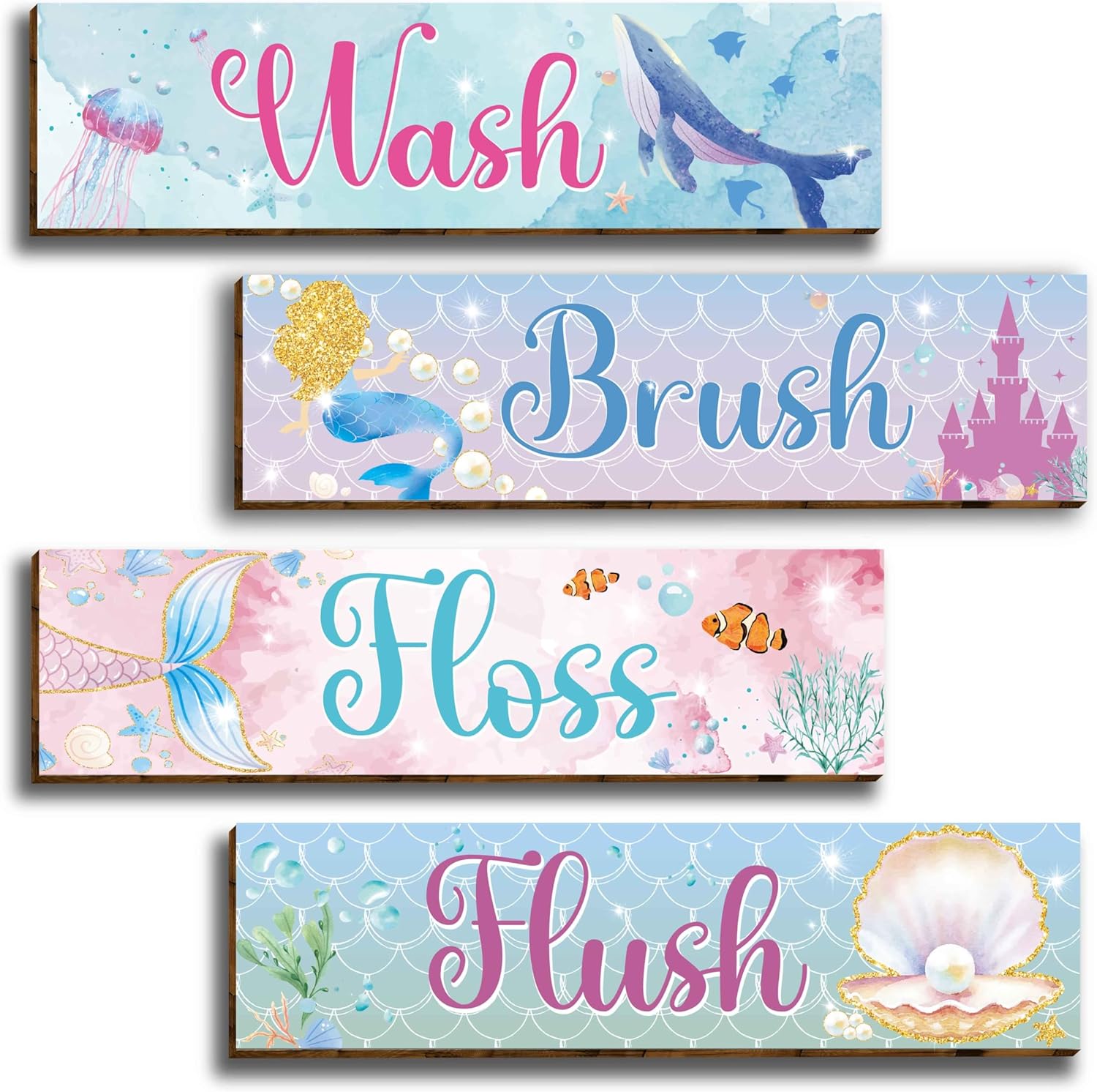 FREEAMG Vagalla 4 Pieces Watercolor Ocean Mermaid Bathroom Wall Decor ...