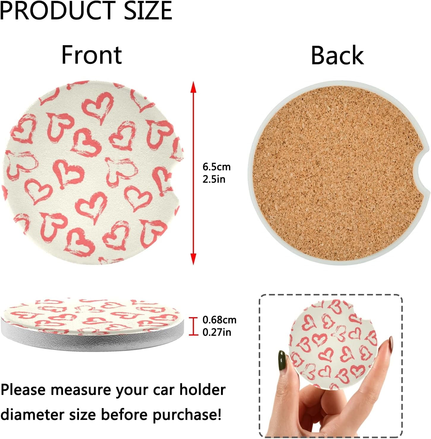 FREEAMG Valentine's Day Red Heart Car Coaster, Absorbent Ceramic Cup ...
