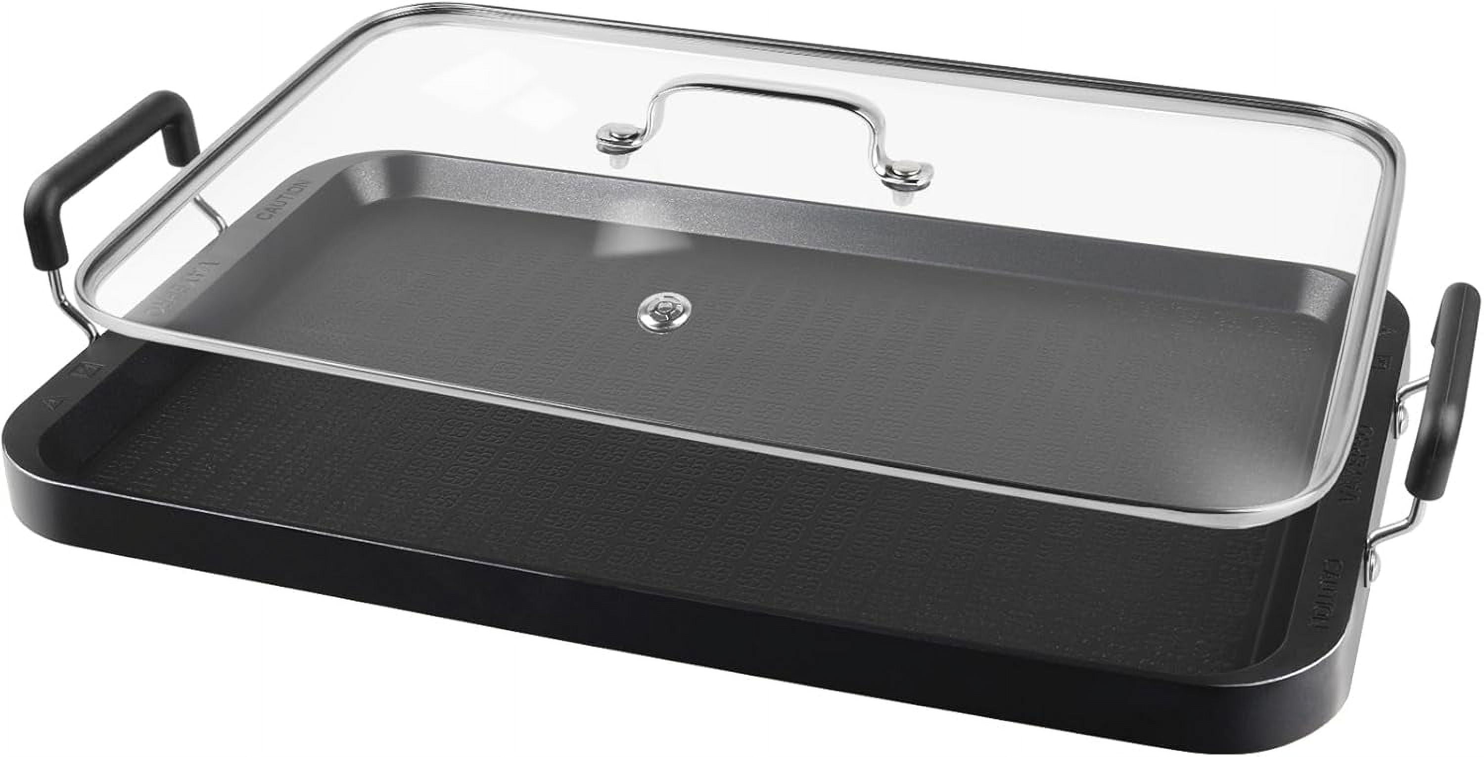 FREEAMG Vaye 2 Burner Griddle Pan with Glass Lid,Stove Top Flat Griddle ...