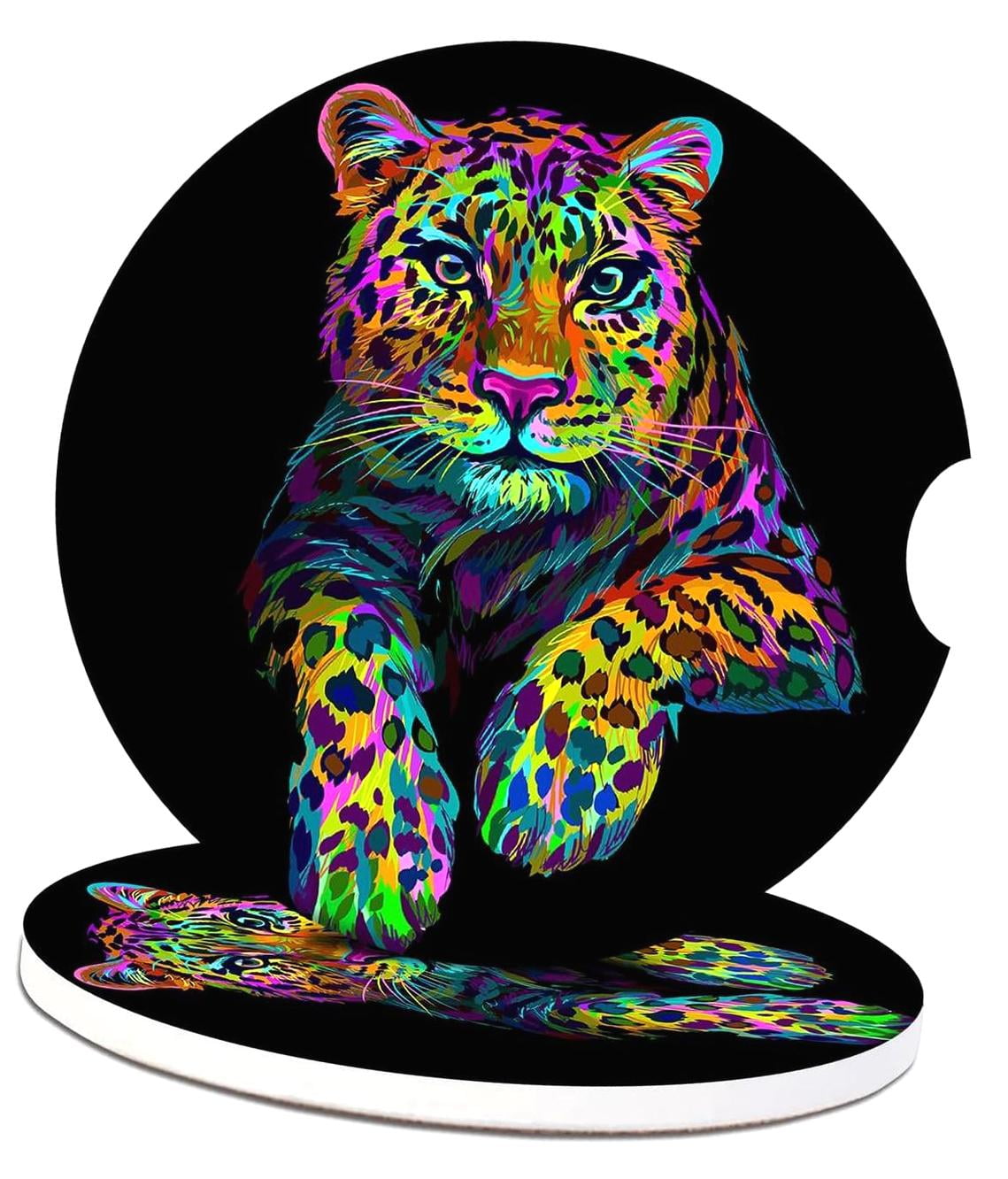 FREEAMG Vehicle Cup Holder Coasters - Vibrant Leopard Print Absorbent ...