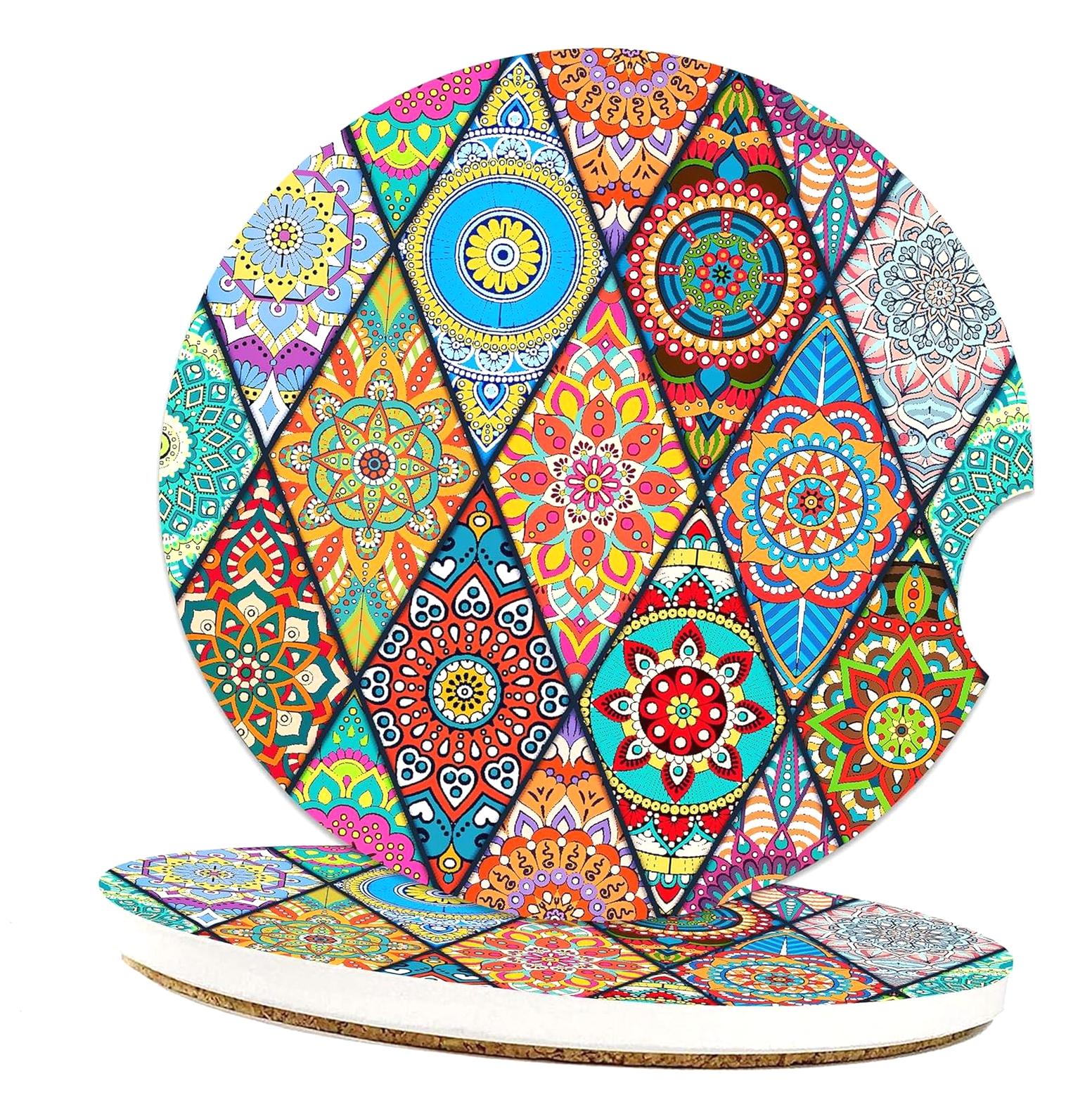 FREEAMG Vibrant Bohemian Car Cup Holder Coasters, 2-Piece Set ...