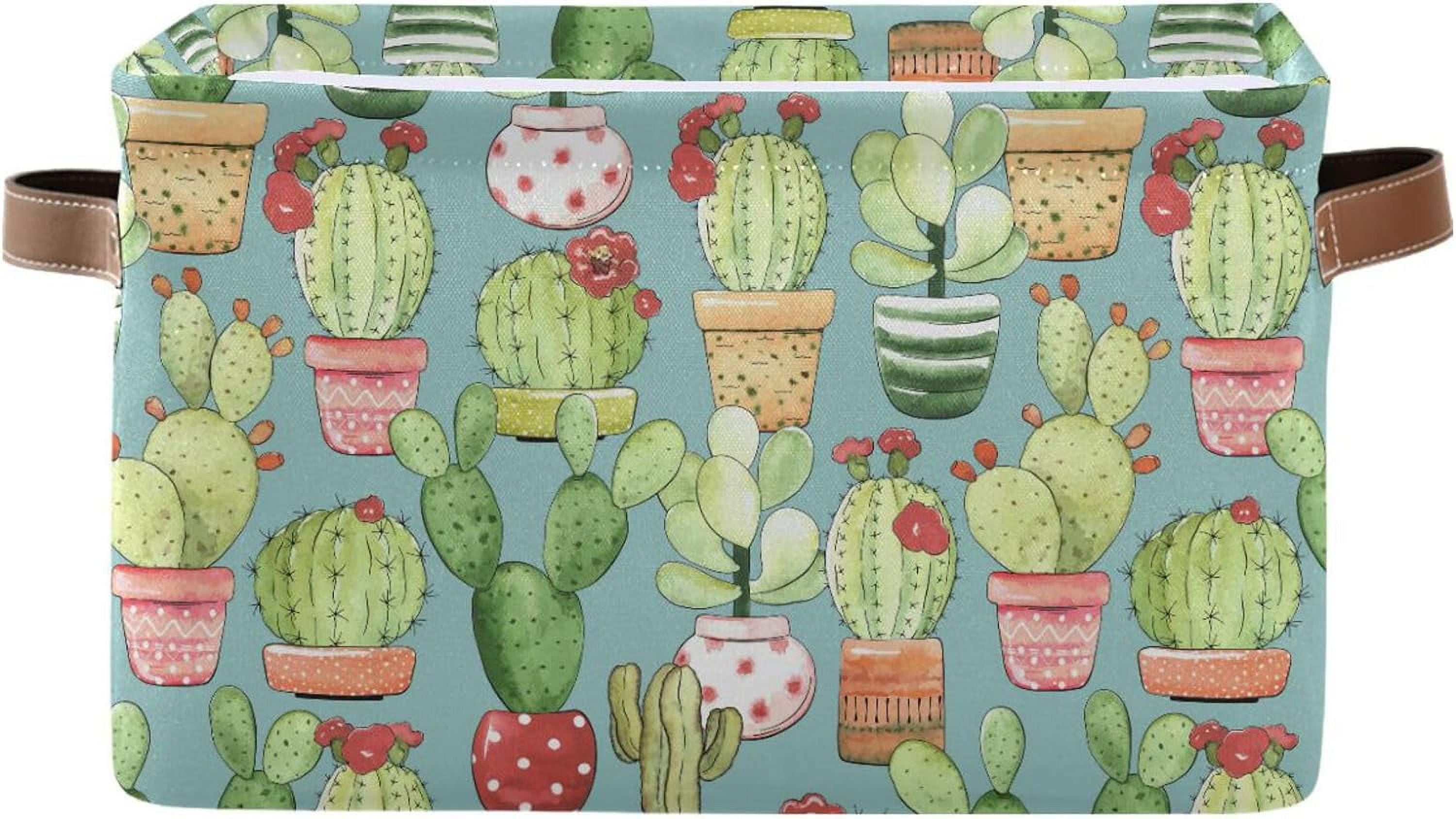 FREEAMG Vintage Cacti Foldable Canvas Storage Bin, Sturdy Fabric ...