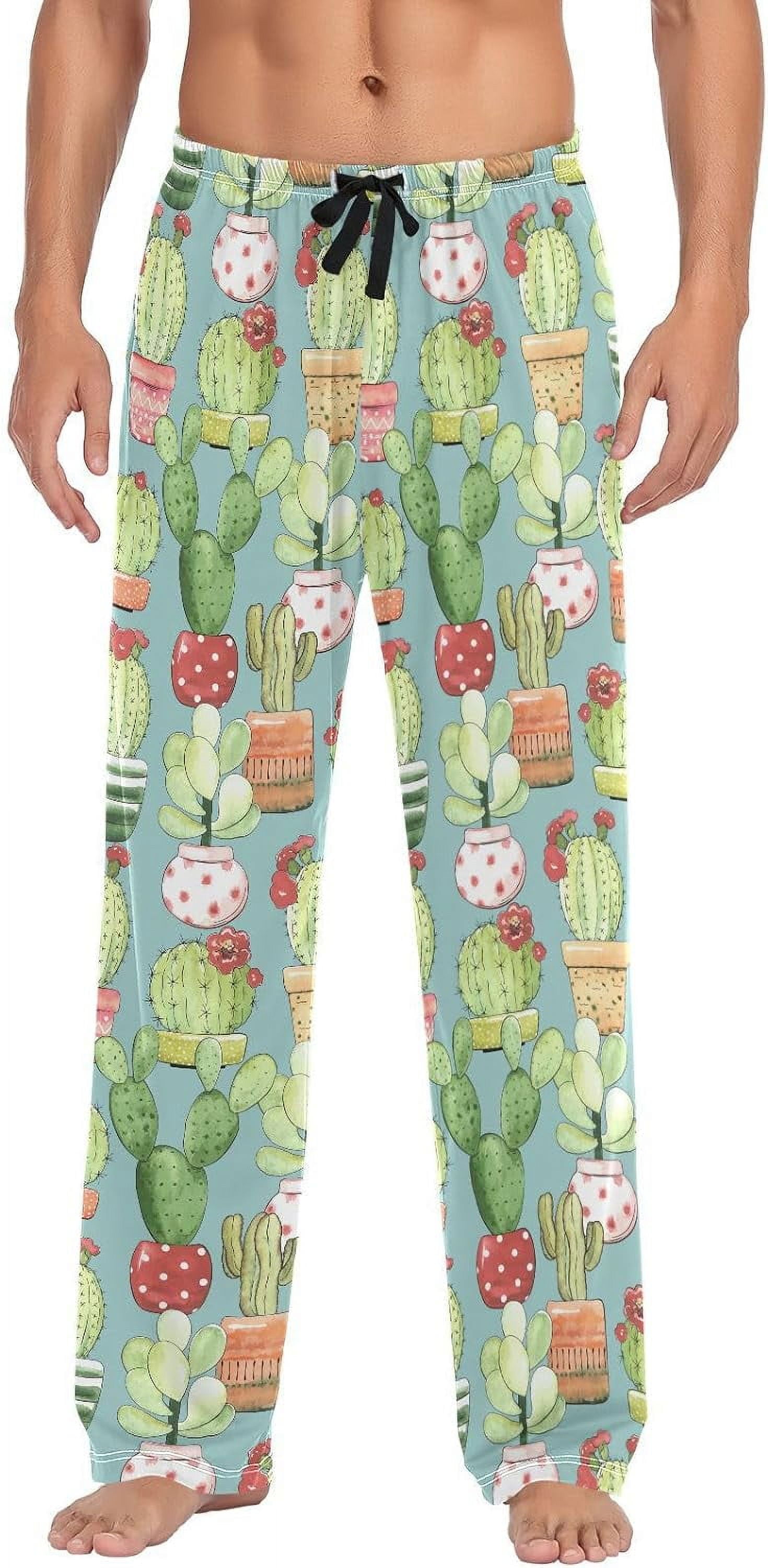 FREEAMG Vintage Cacti Pajama Pants for Men, Men's Separate Bottoms, Comfortable Sleep Lounge Pj ...