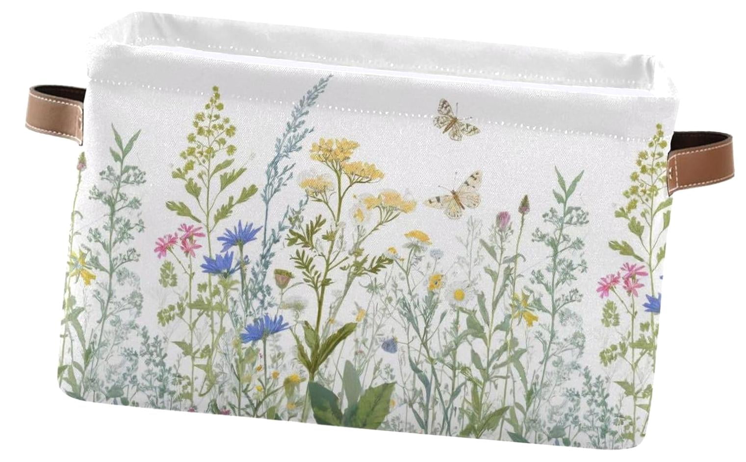 FREEAMG Vintage Colorful Wild Flowers Floral Storage Basket Collapsible ...